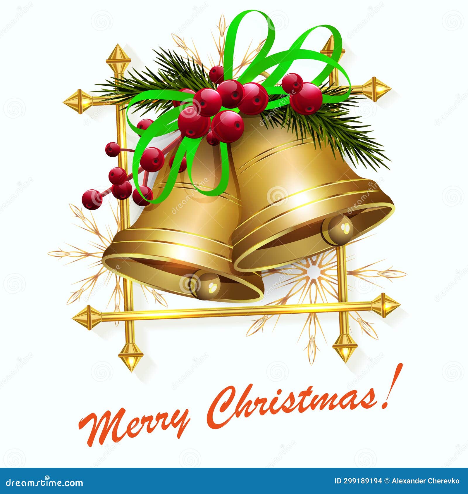 Christmas Isolated Design Element with Golden Bells in a Square Frame ...