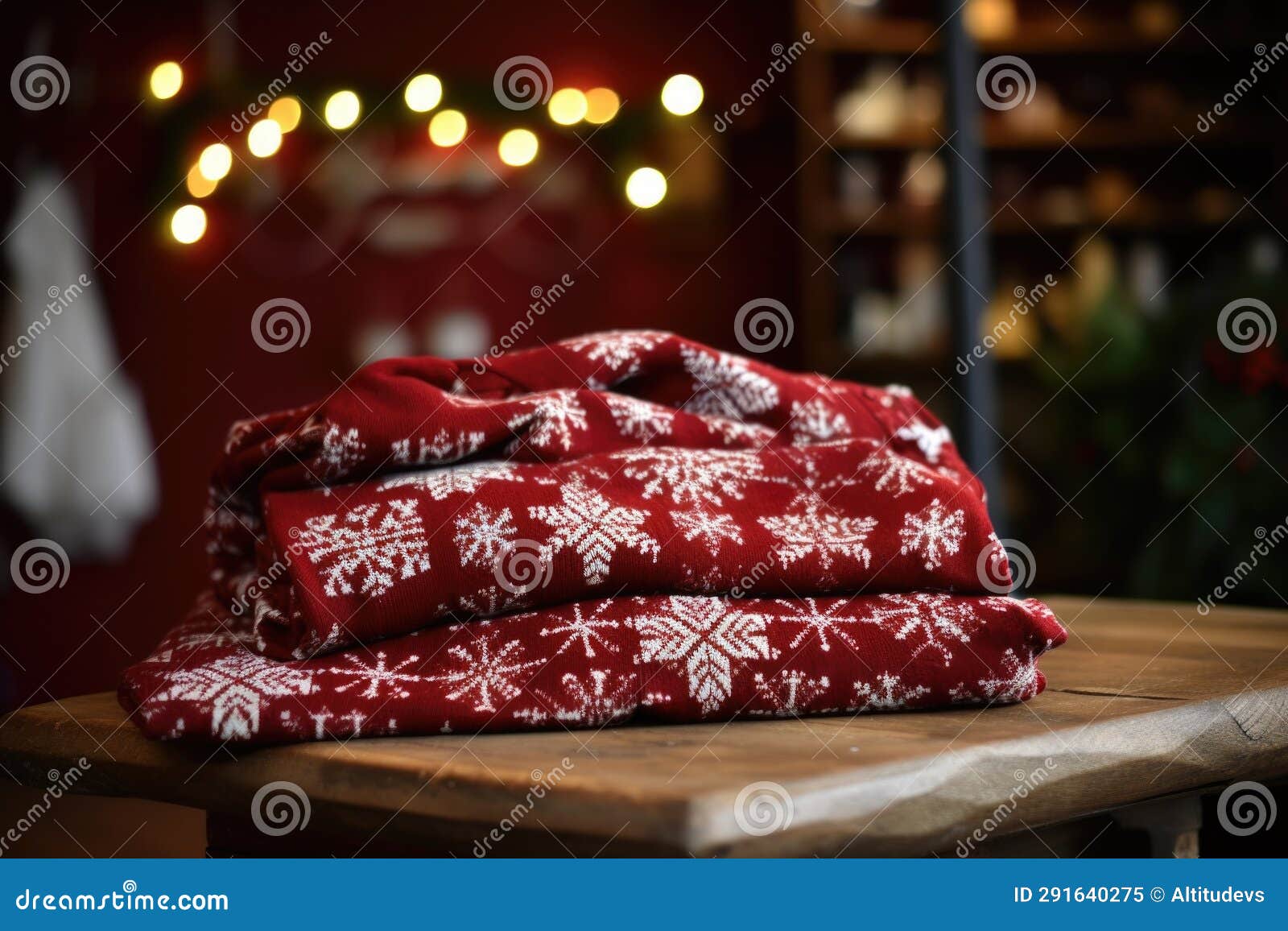 Christmas Jumper with Snowflake Patterns Folded on Table Stock Image ...