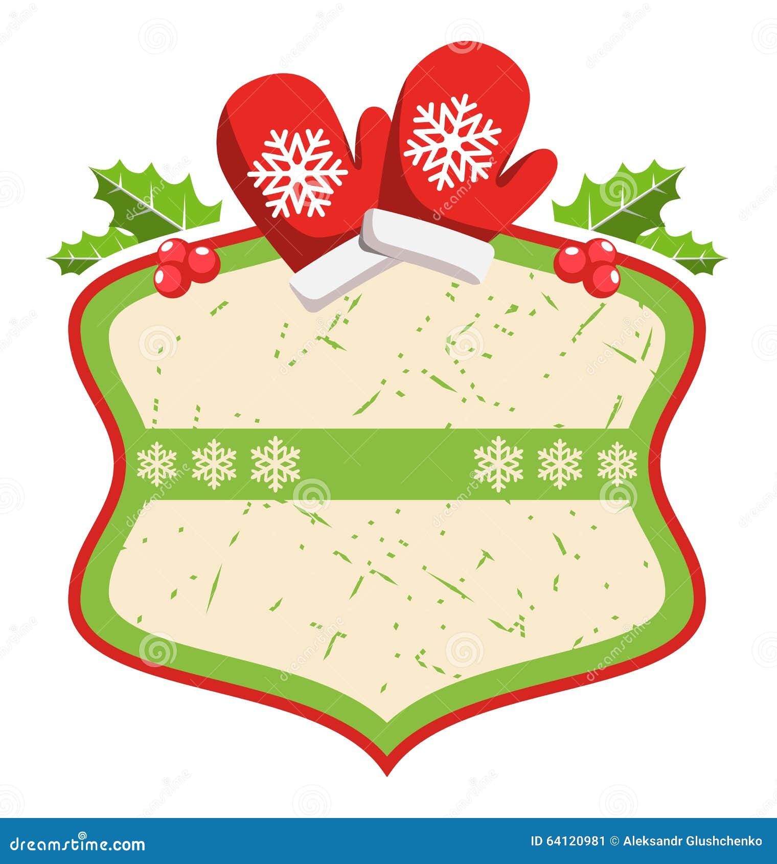 Christmas Label Icon Flat Frame with Winter Gloves and Holly on Stock ...