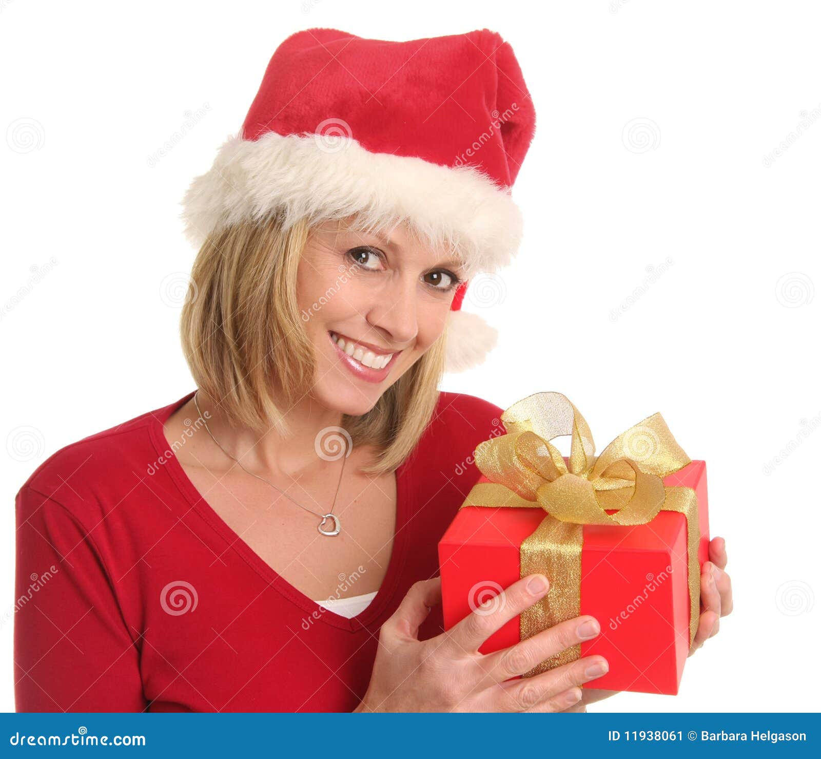 Christmas lady and a gift stock image. Image of gift - 11938061