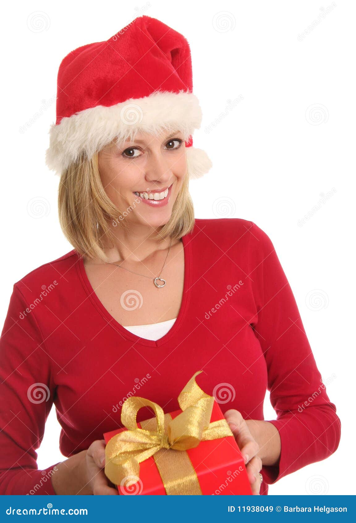 Christmas Lady and a Present. Stock Image - Image of smile, friendly ...