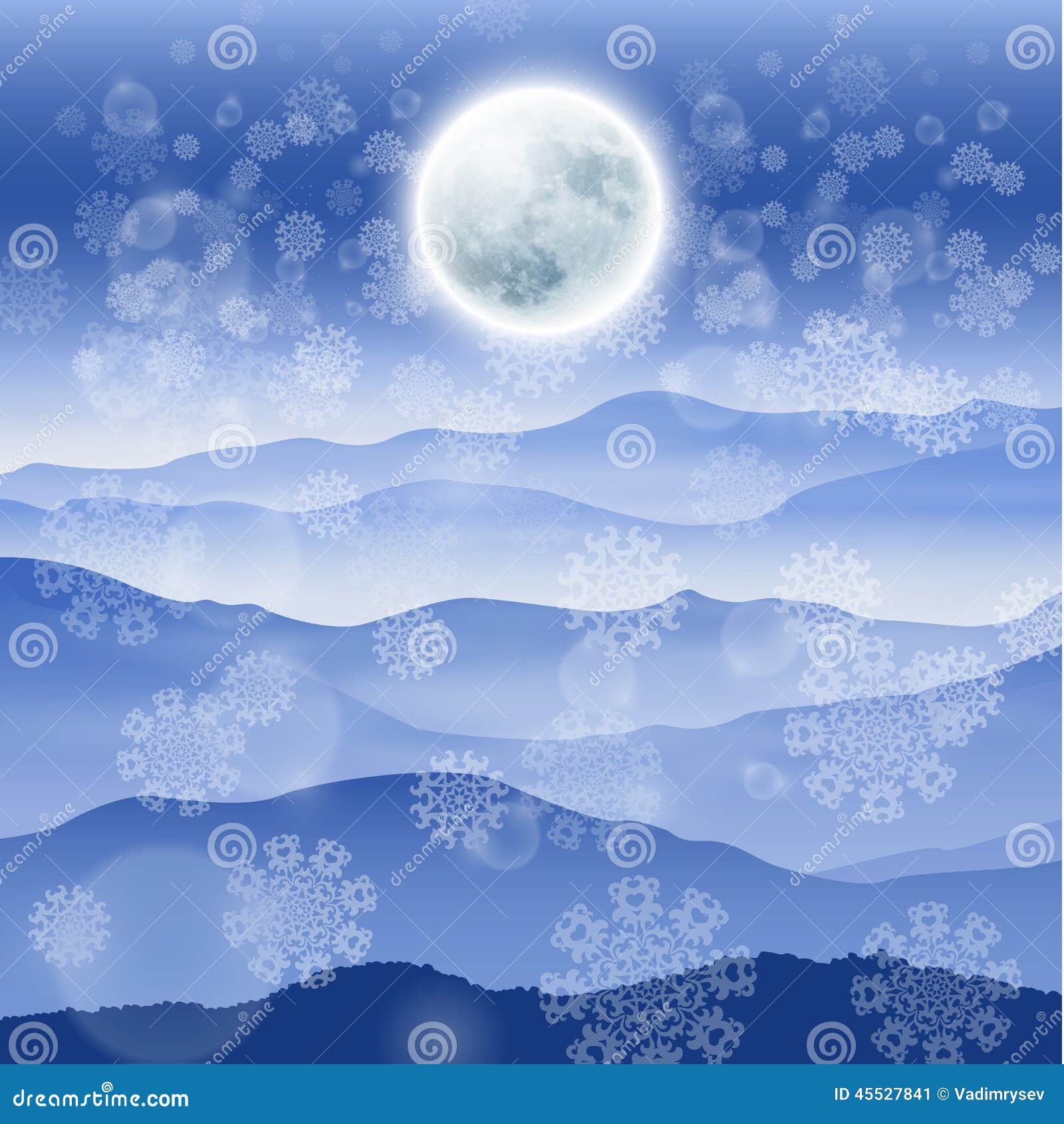 Christmas Landscape with Full Moon Stock Vector - Illustration of snow ...