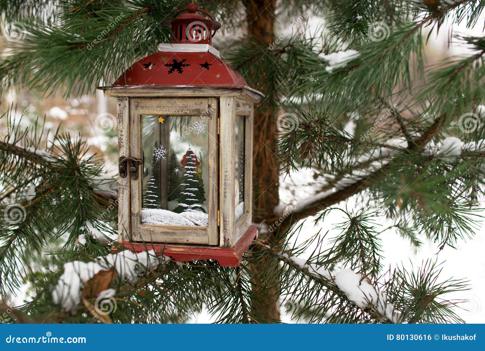 Christmas Lantern on a Christmas Tree Stock Photo - Image of ornament ...