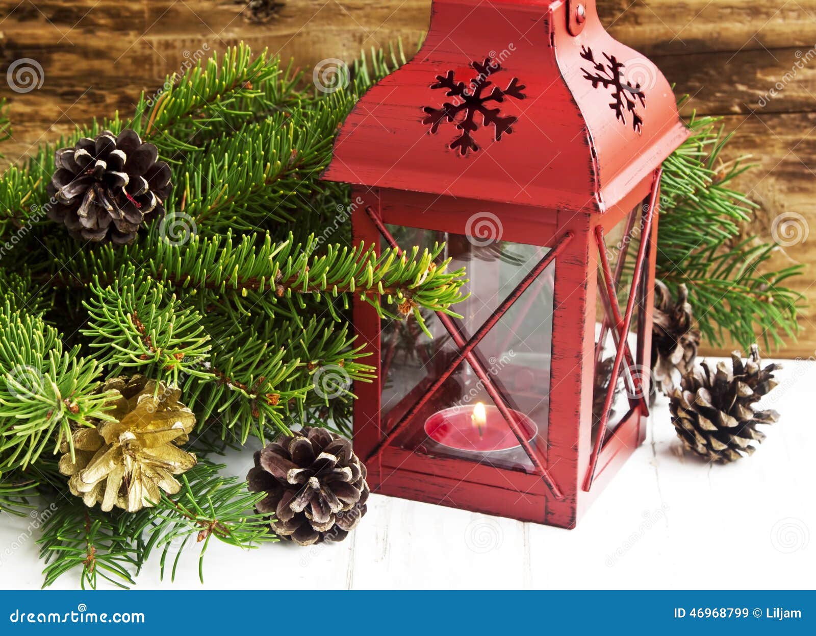 Christmas Lantern with Fir Tree Branches and Decorations Stock Image ...