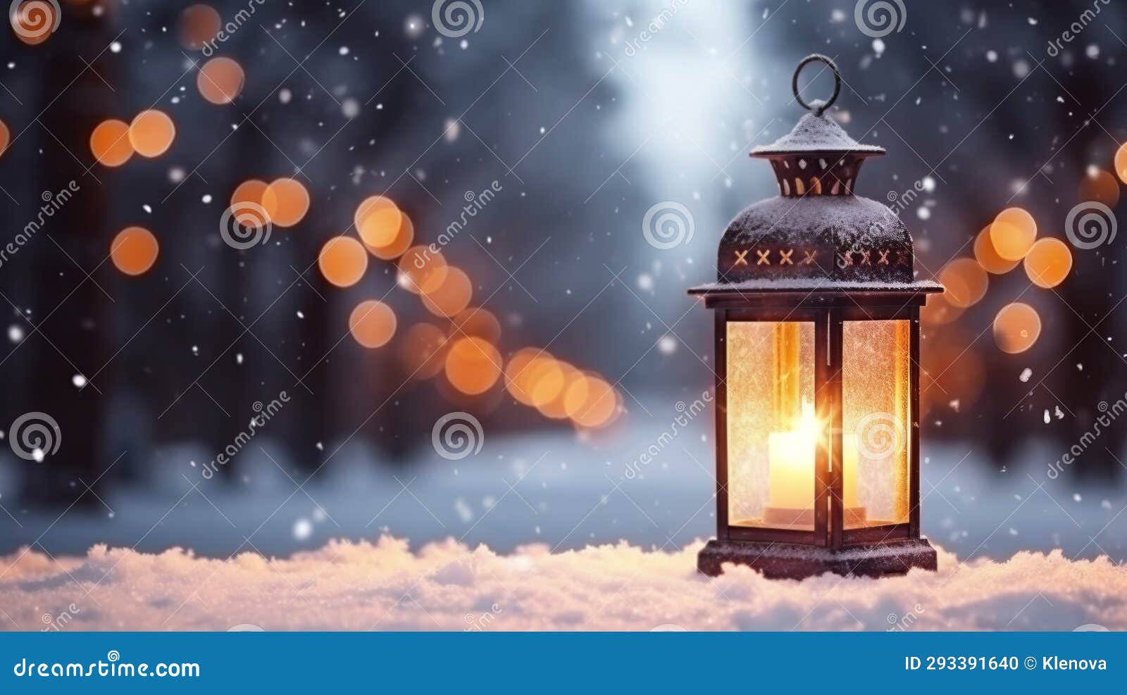 Christmas Lantern on Snow with Defocused Background Stock Illustration ...