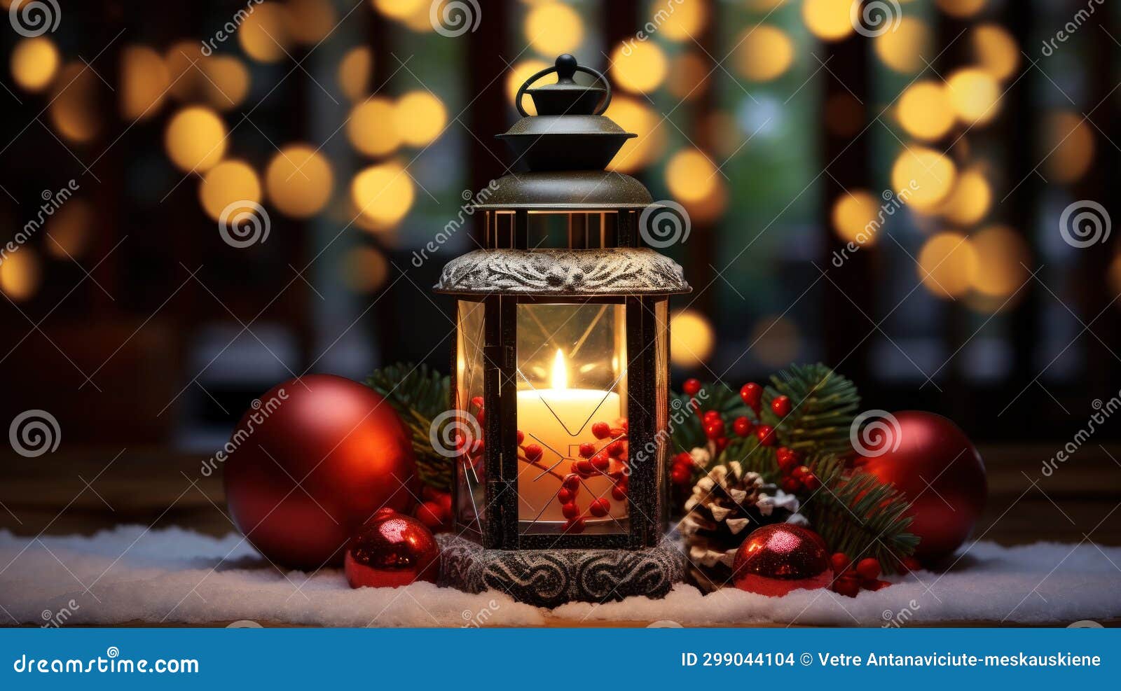 Christmas Lantern on Snow in Evening Scene Stock Photo - Image of merry ...
