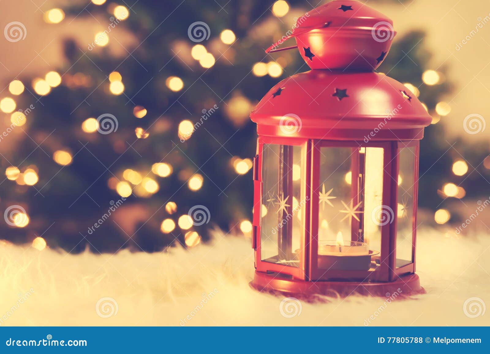 Christmas Lantern with Tree at Night Stock Photo - Image of tranquility ...