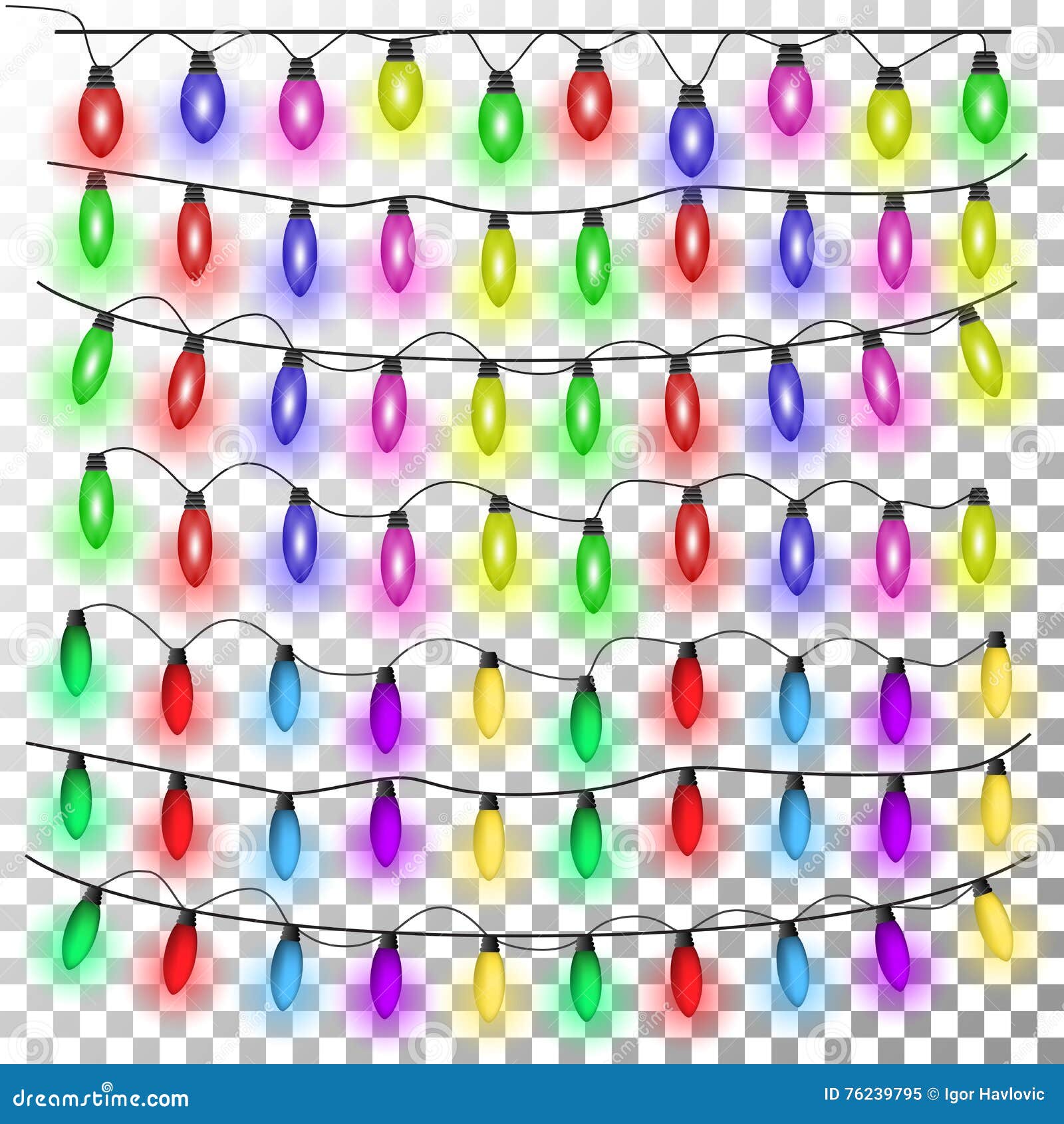 Christmas Light Bulbs Decoration Set for Design. Glowing Celebration ...