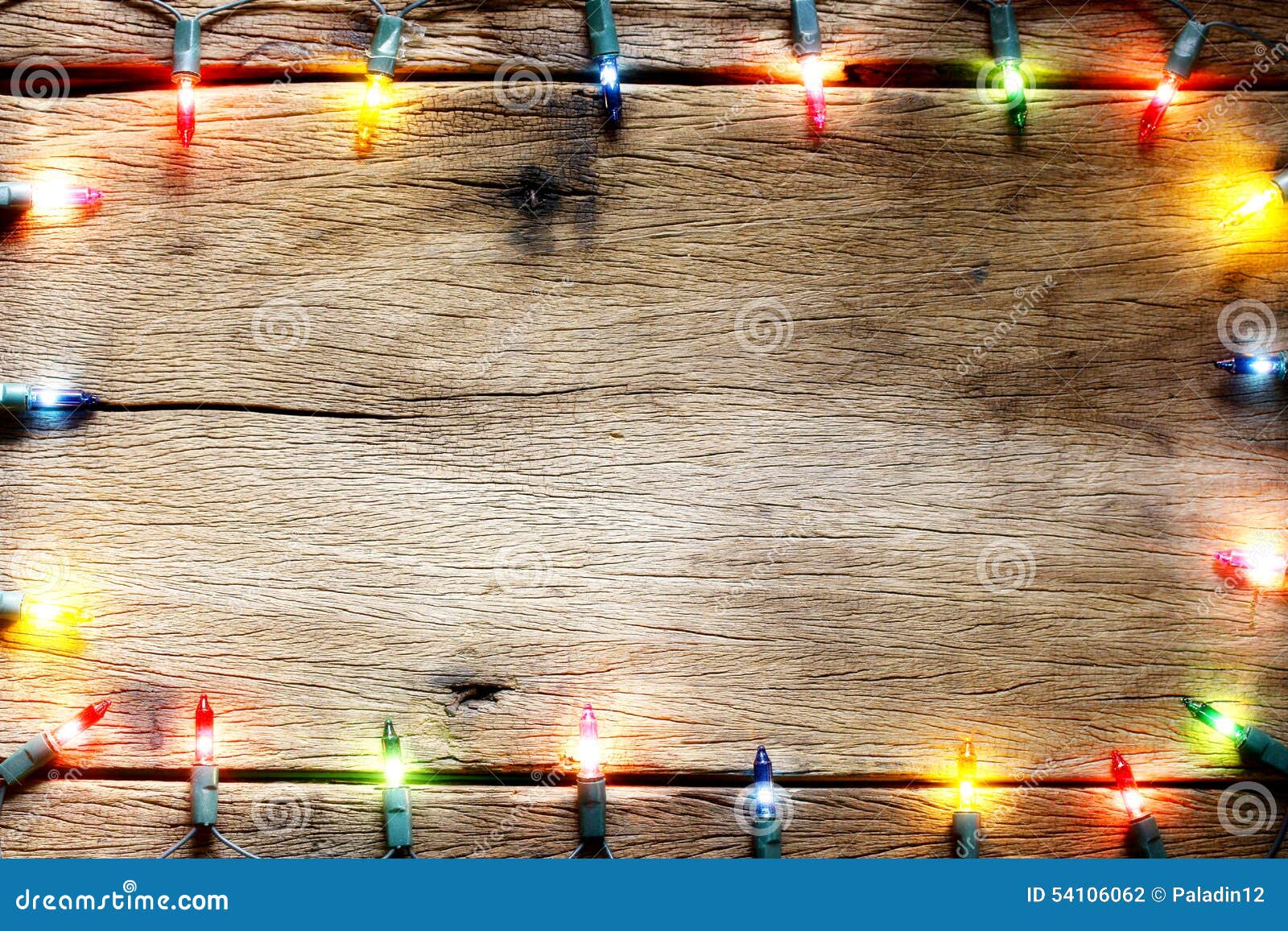 Christmas Light Decorations on Wood Texture Stock Photo - Image of ...