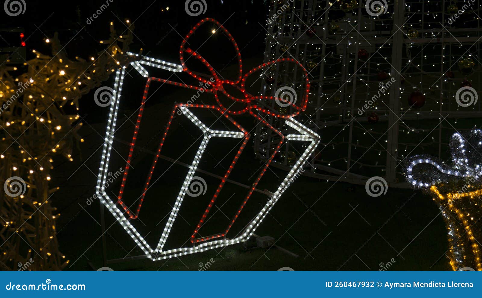 Christmas Light Neon Gift Box Stock Photo - Image of decor, christmas ...