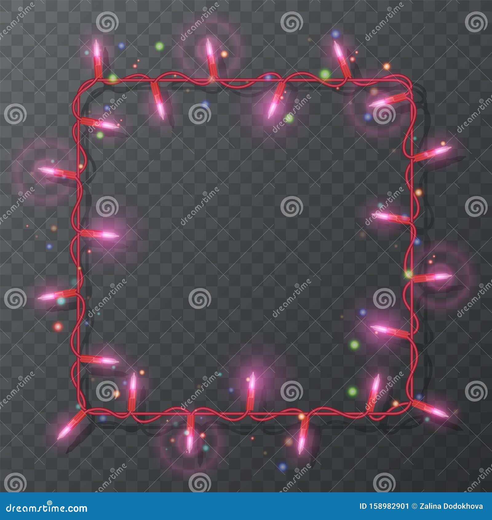 Christmas Lights Border, Light String Frame, Square Frame Isolated on ...