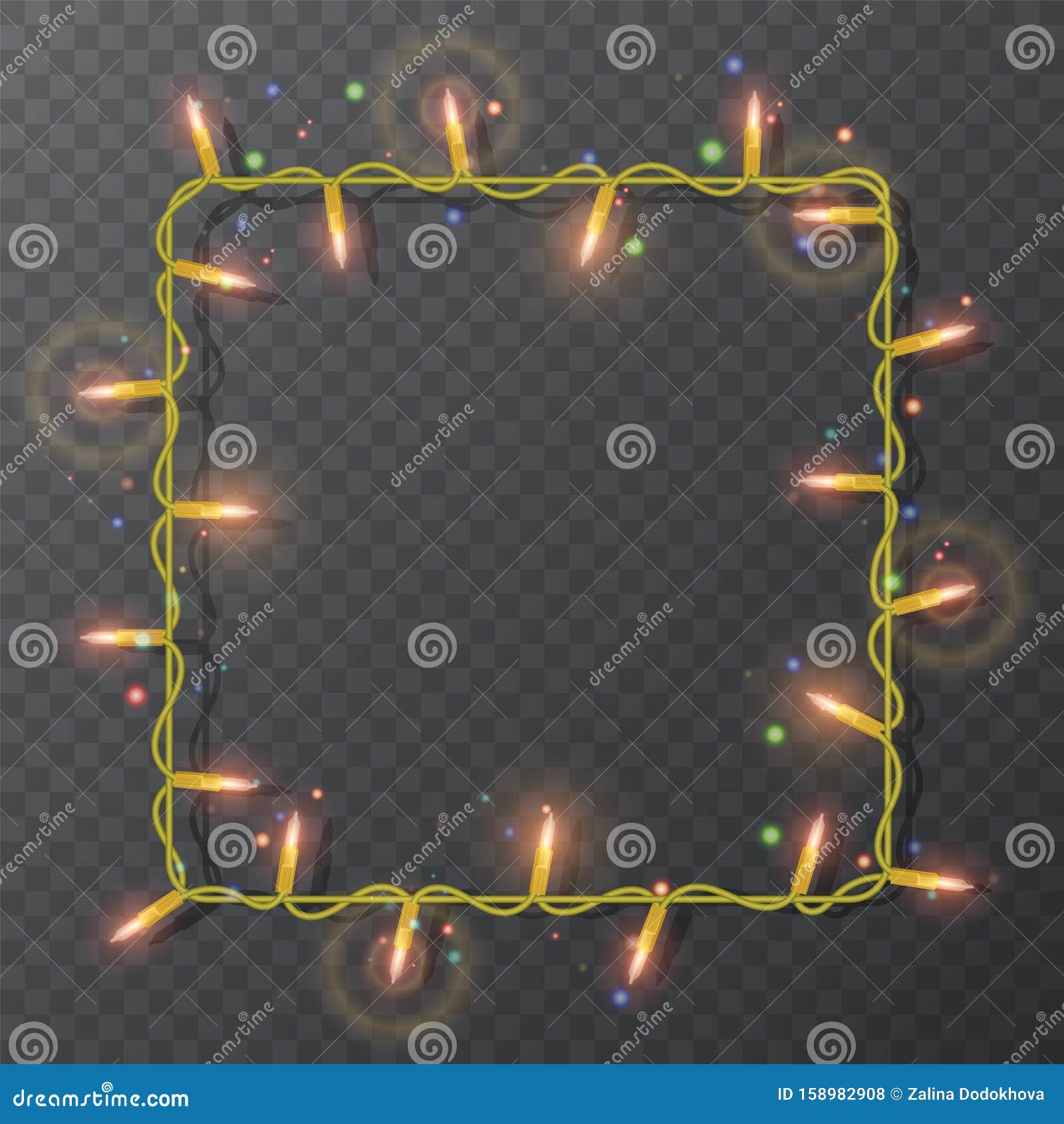 Christmas Lights Border, Light String Frame, Square Frame Isolated on ...