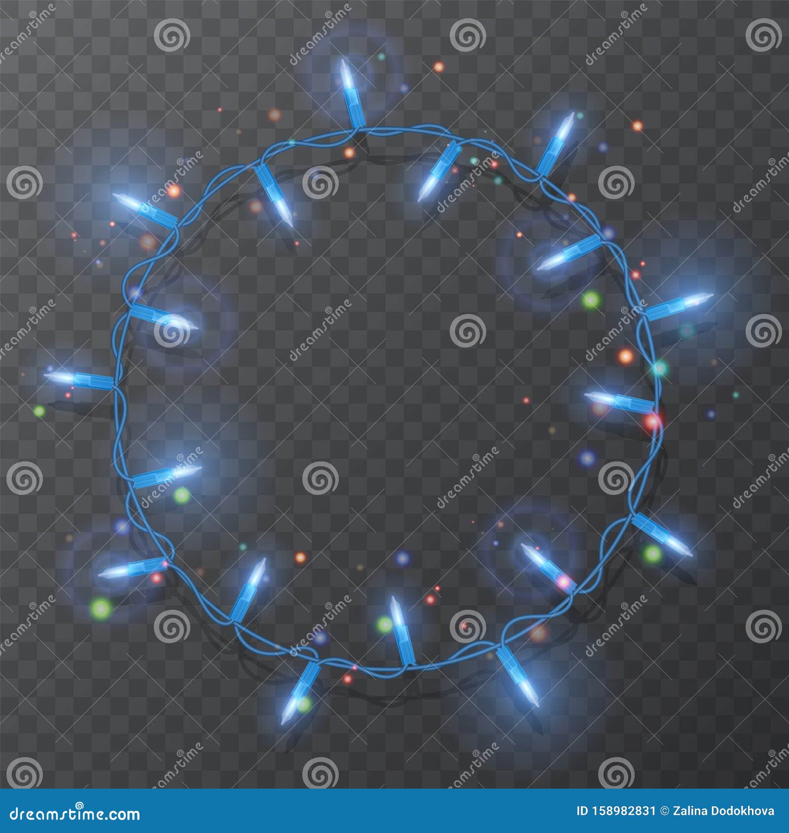 Christmas Lights Border Vector, Light String Frame Isolated on Dark ...