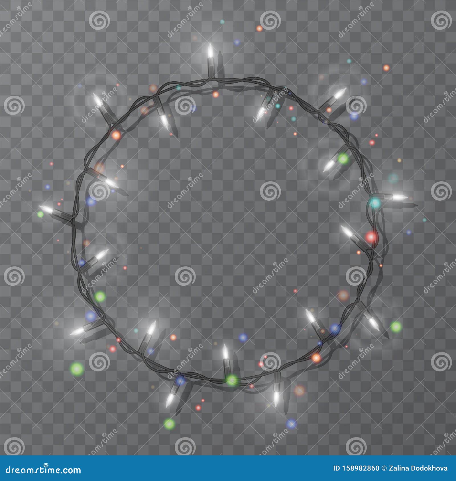 Christmas Lights Border Vector, Light String Frame Isolated on Dark ...