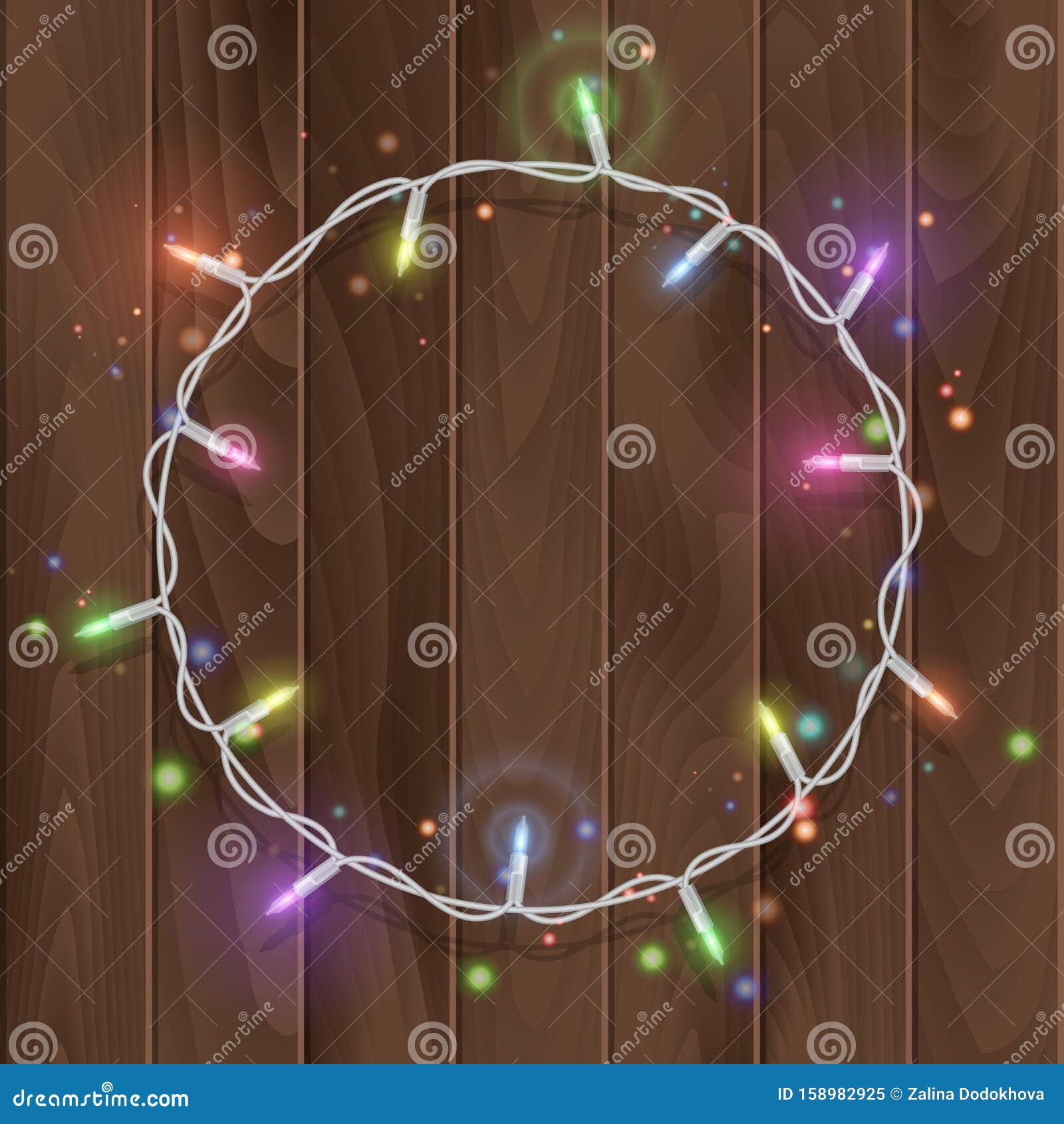 Christmas Lights Border Vector, Light String Frame Isolated on Dark ...