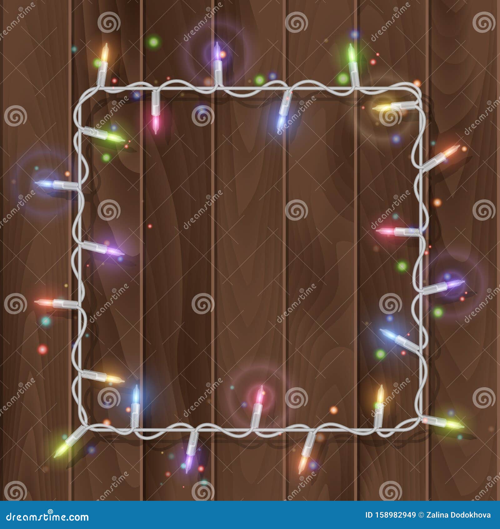 Christmas Lights Border Vector, Light String Frame Isolated on Dark ...