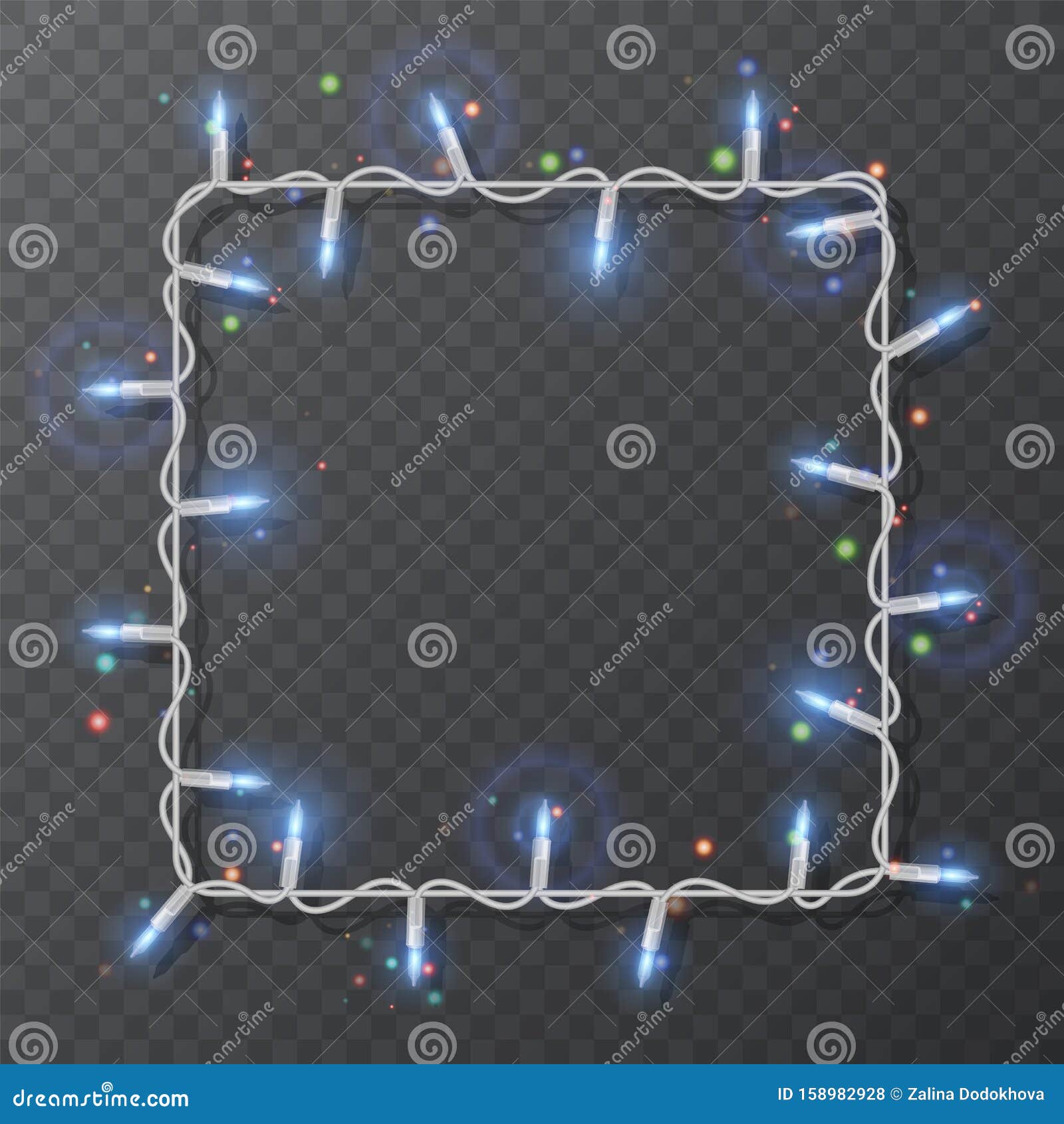 Christmas Lights Border Vector, Light String Frame Isolated on Dark ...