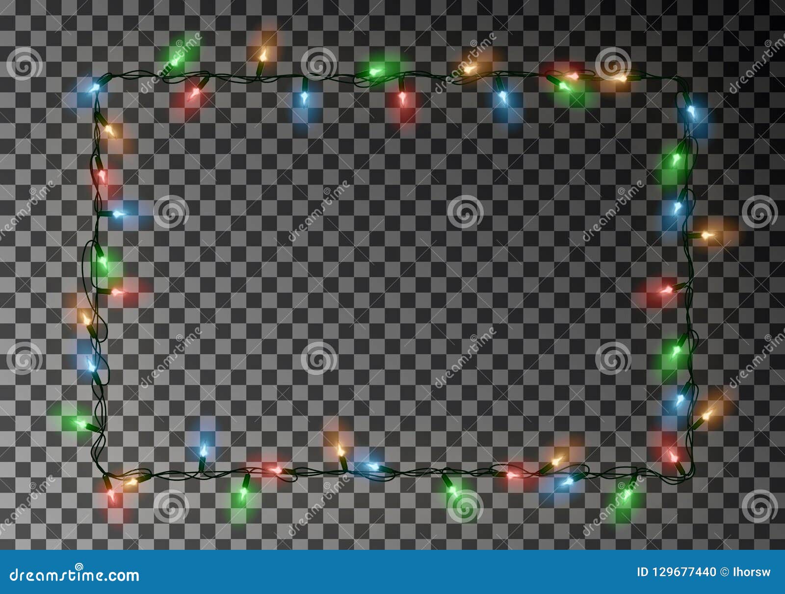 Christmas Lights Border Vector, Light String Frame Isolated On Dark ...