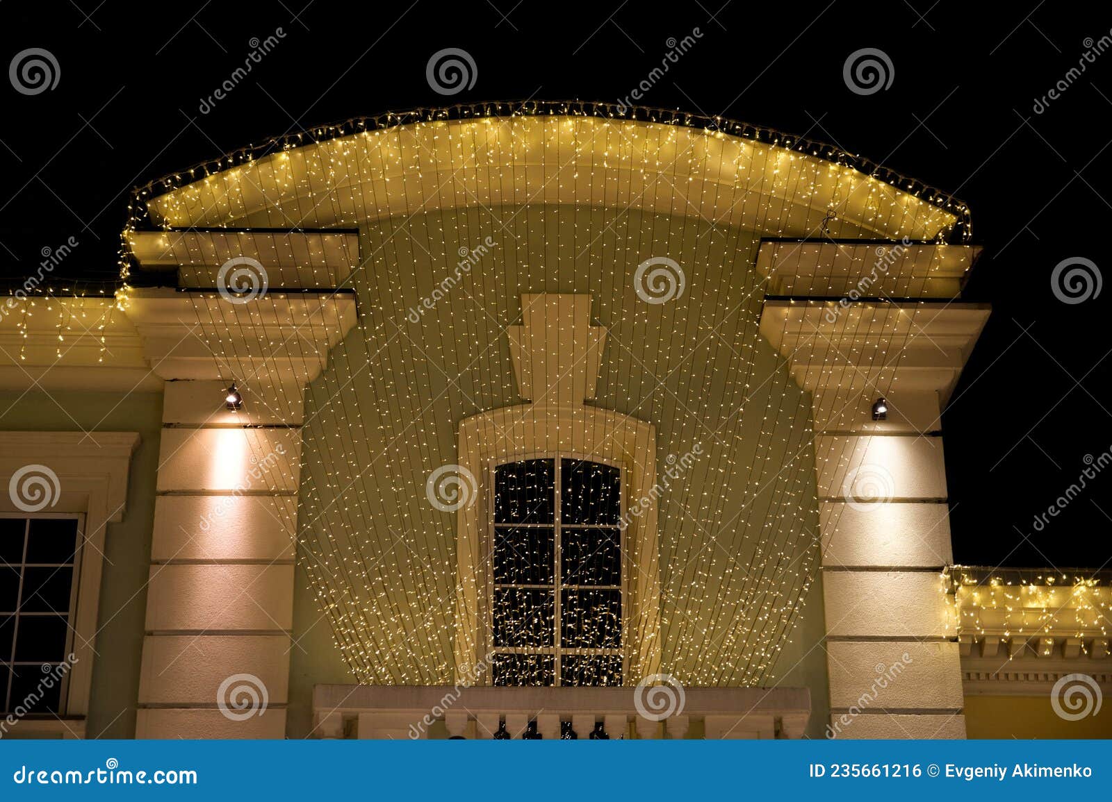 Christmas Lights on the Building Stock Photo - Image of building ...