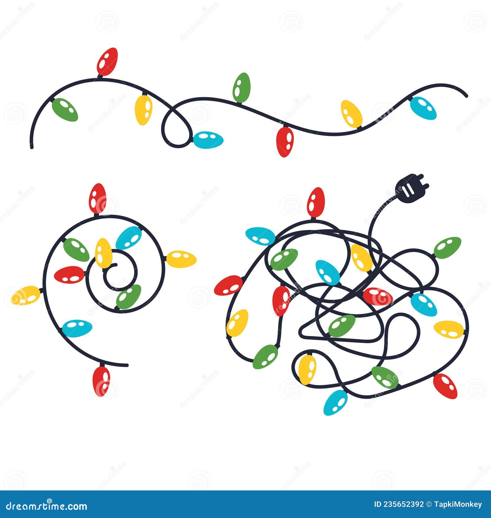 Christmas Lights Bulb Garland Mess Isolated on White Background Stock ...