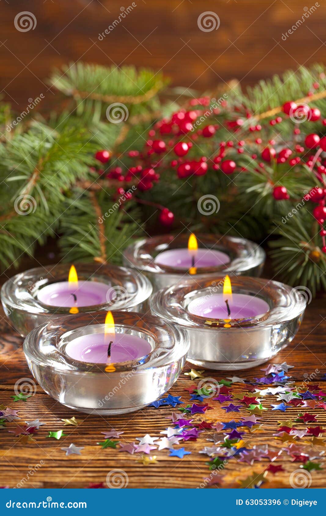 Christmas Lights - Candles and Spruce Tree Stock Photo - Image of xmas ...