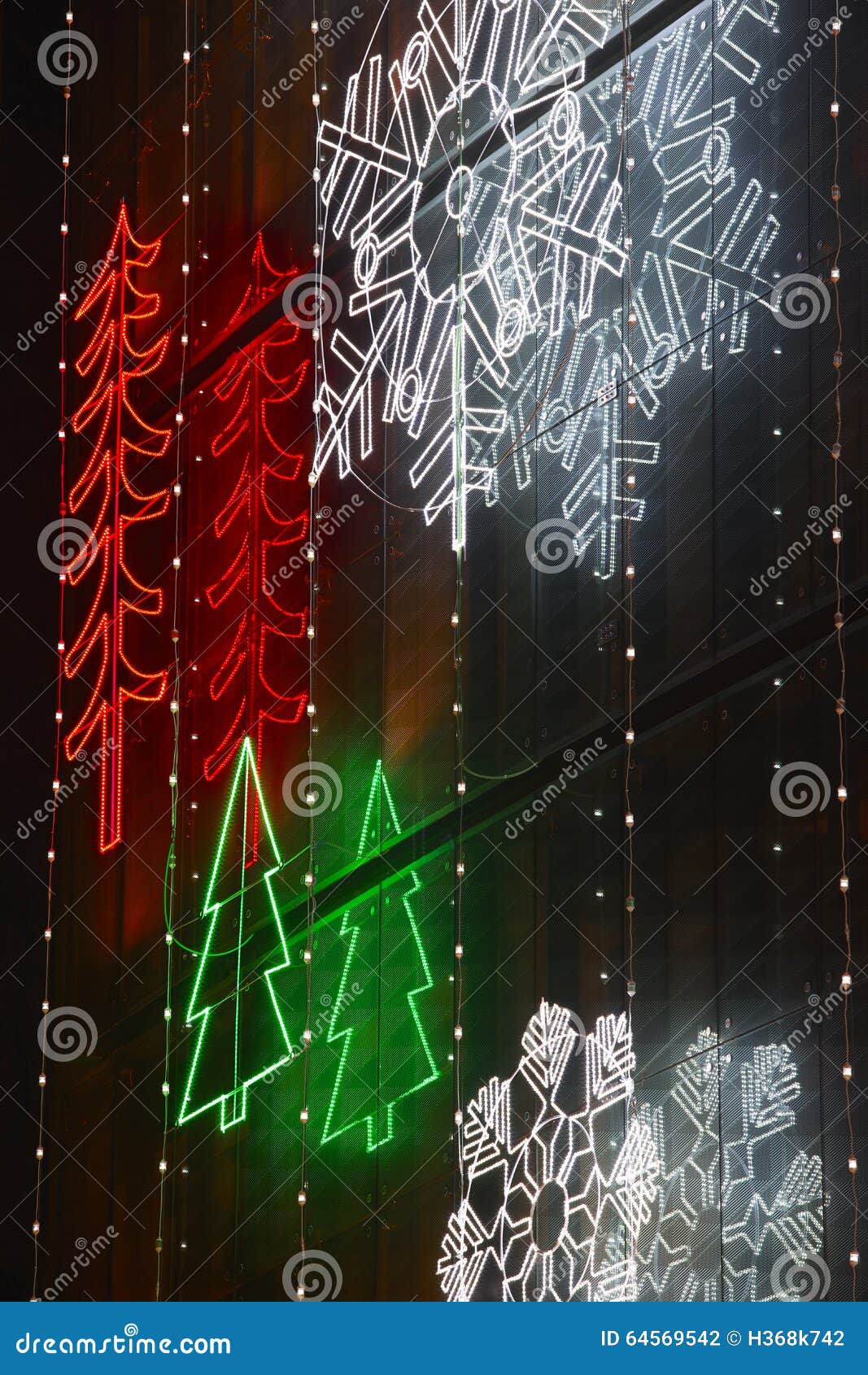 Christmas Lights Decoration on a Building Facade Stock Photo - Image of ...