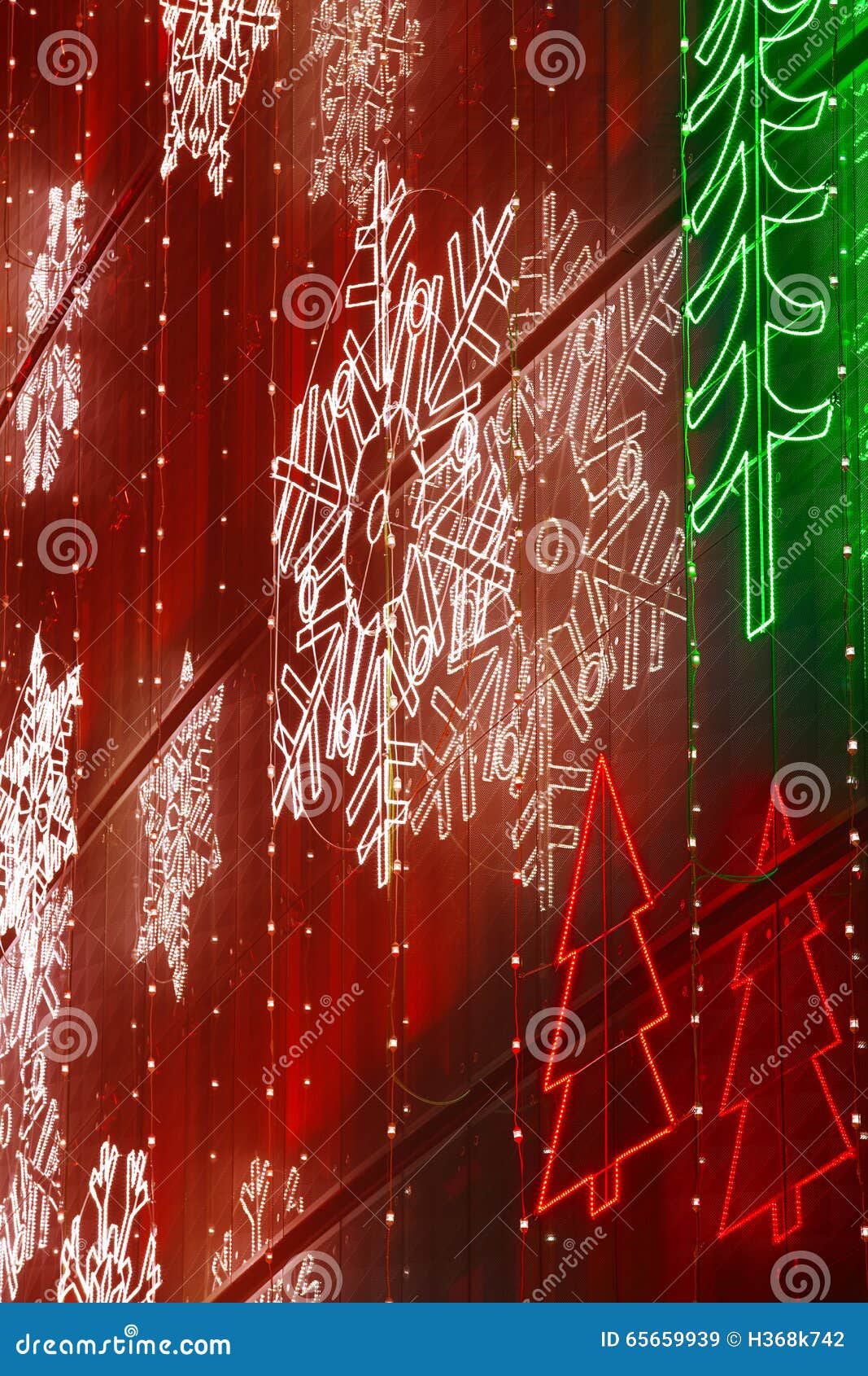 Christmas Lights Decoration on a Building Facade in Warm Tone Stock ...