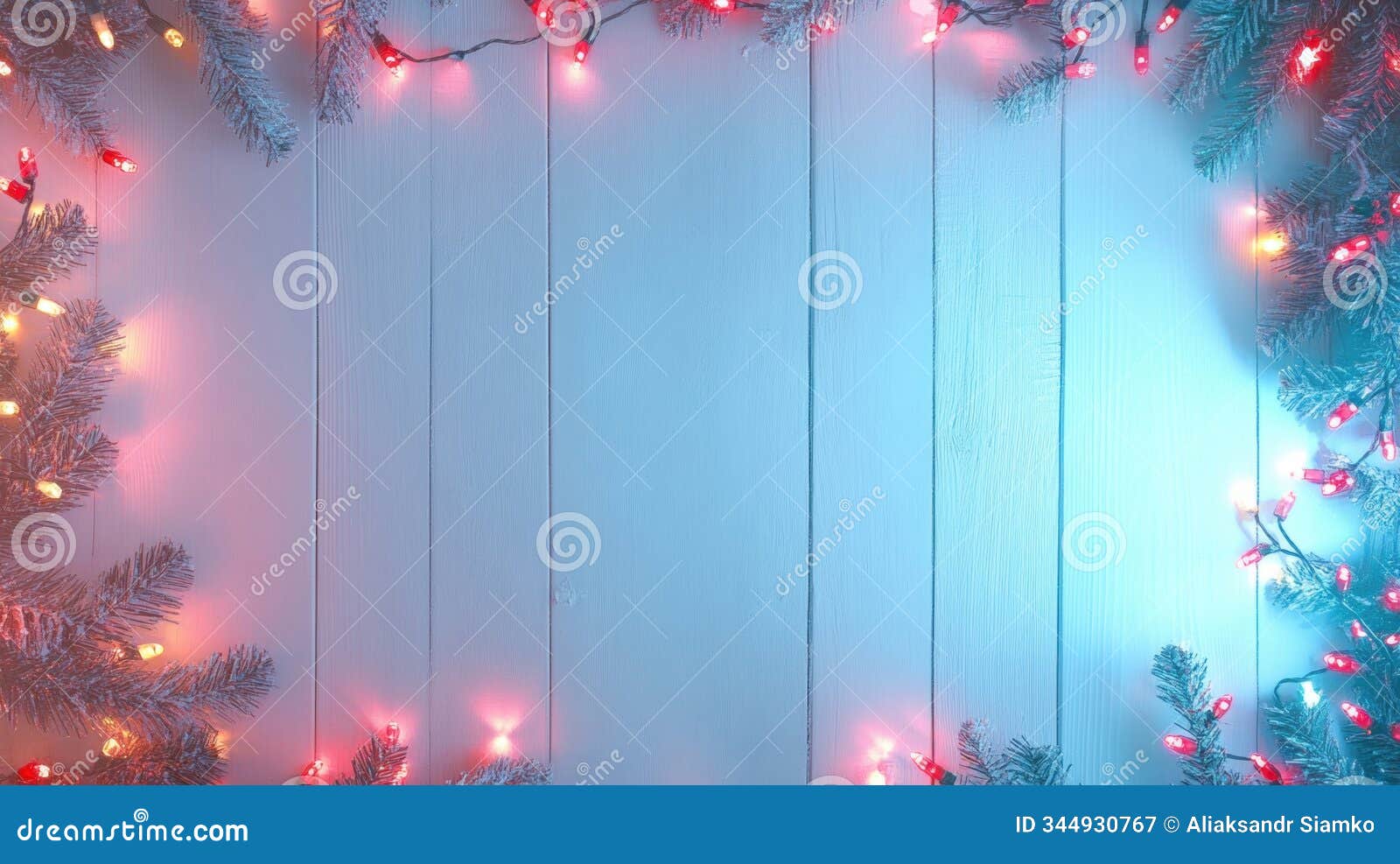 Christmas Lights Frame on White Wood Background Stock Illustration ...