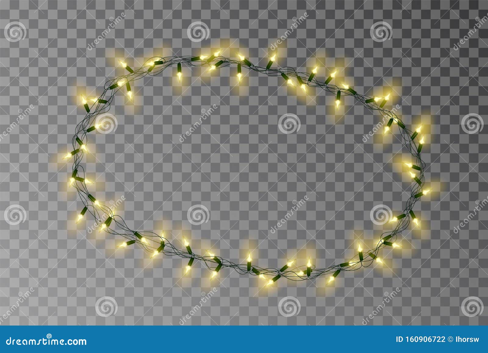 Christmas Lights Oval Border Vector, Light String Frame Isolated on ...