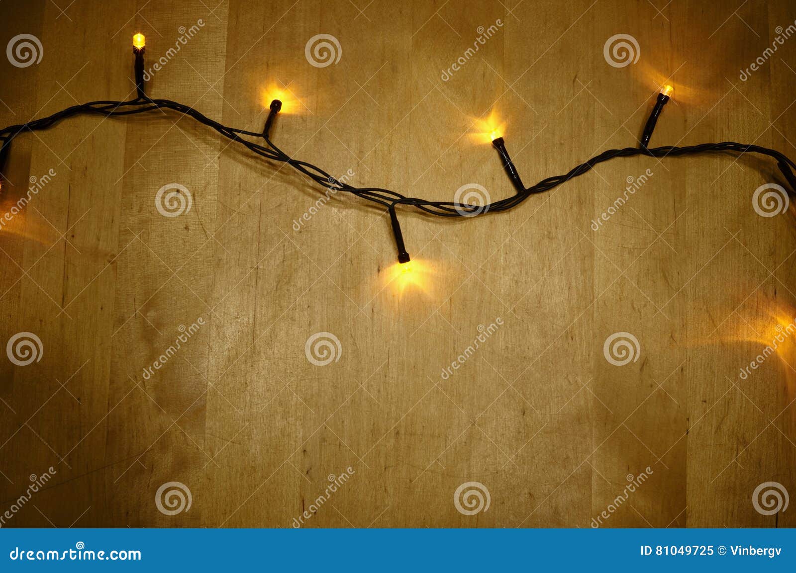 Christmas Lights on Rustic Wood Background Stock Image - Image of ...