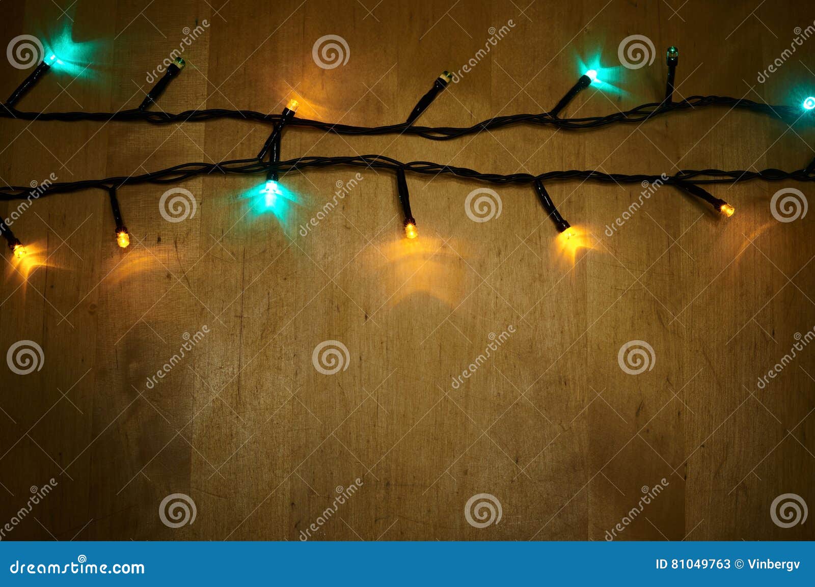 Christmas Lights on Rustic Wood Background Stock Image - Image of ...