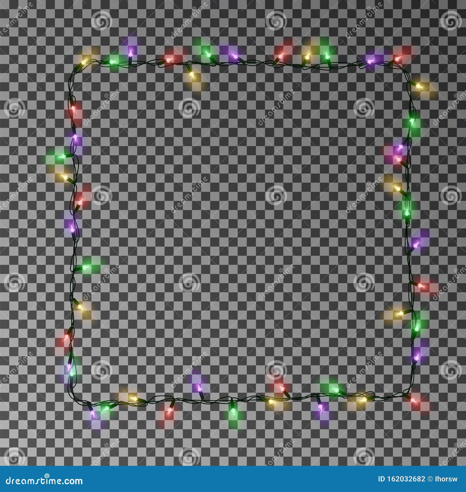 Christmas Lights Square Vector, Light Frame Isolated. Xmas Light Border ...