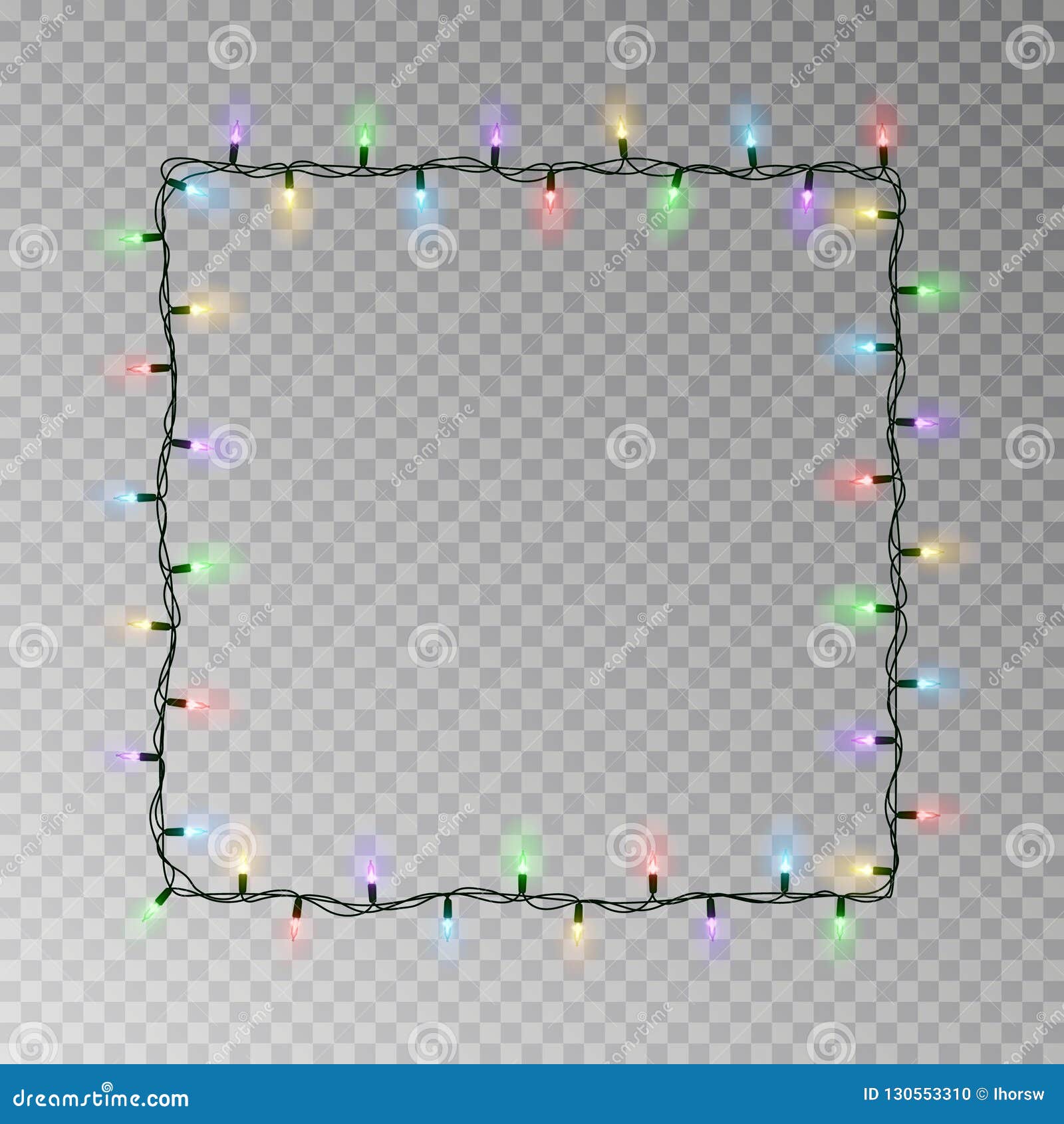 Christmas Lights Square Vector, Light String Frame Isolated on Dark ...