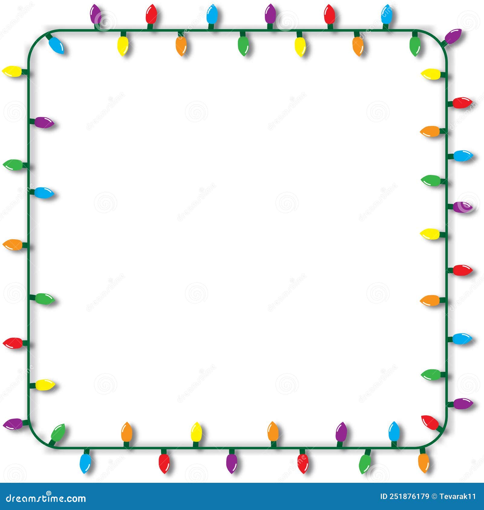 Christmas Lights String Isolated Frame on White Background Vector Stock ...