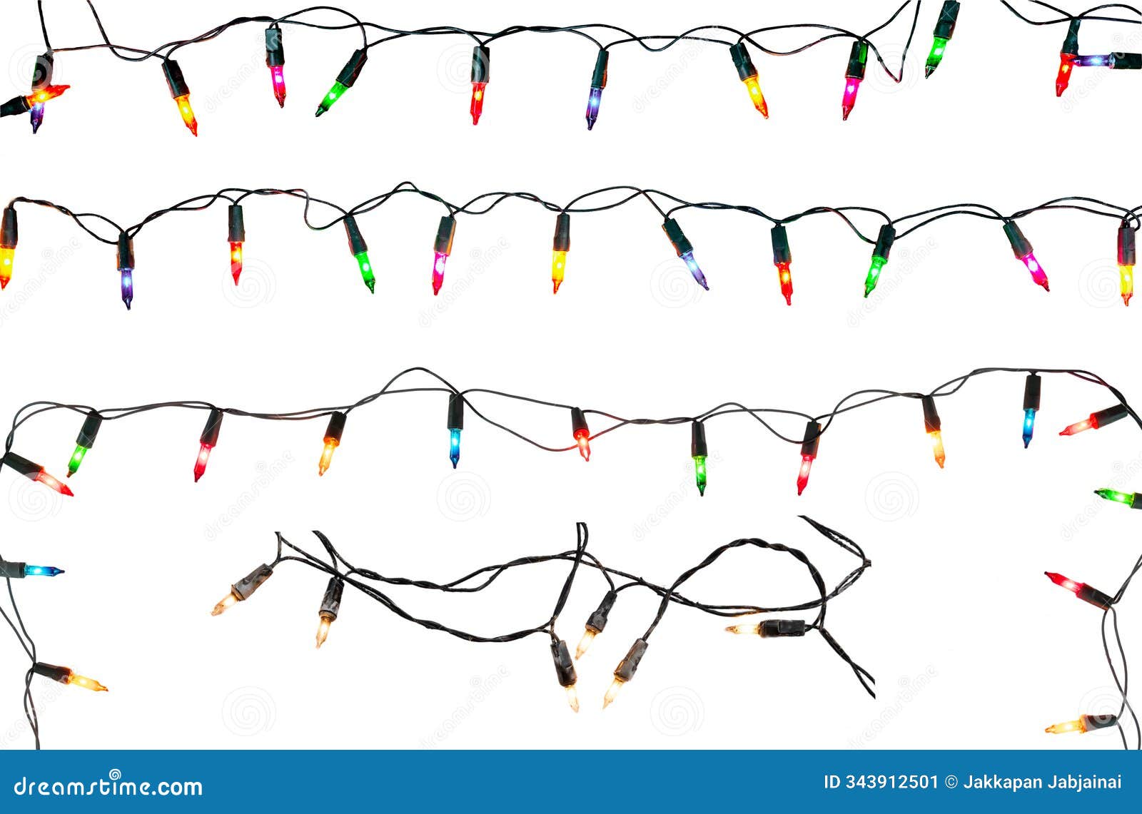 Christmas Lights String Isolated on White Background. Border of Festive ...