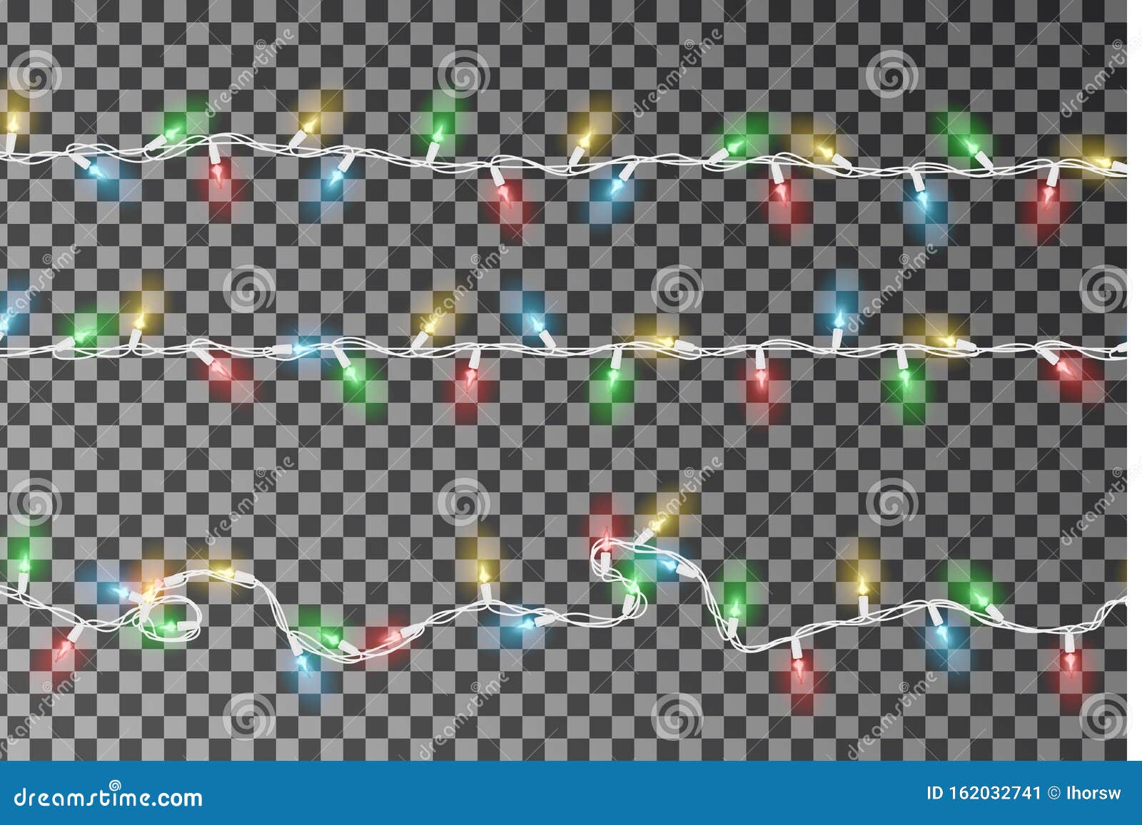 Christmas Lights String Vector. Border of Garland, Glowing Lights ...