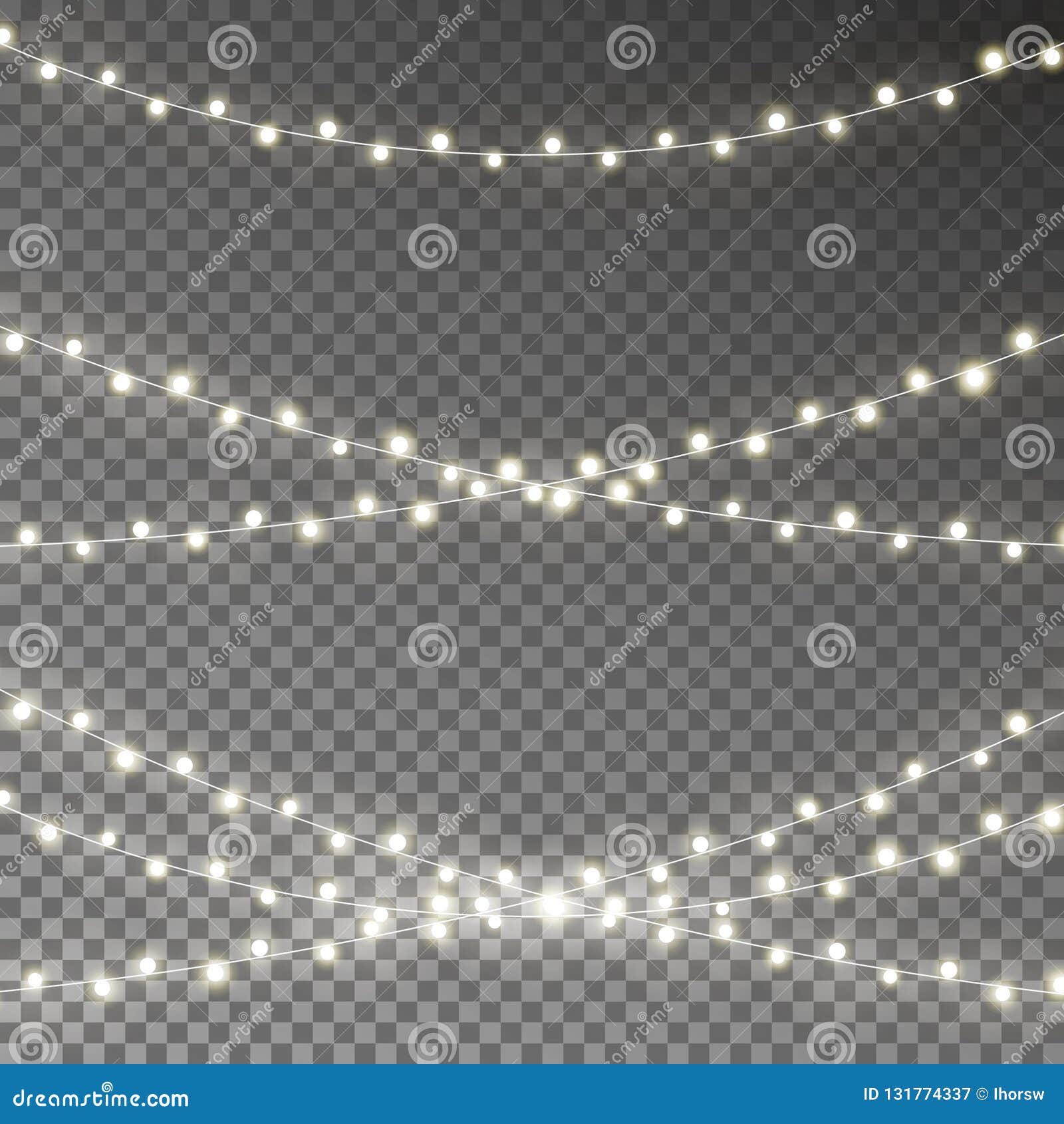 Christmas Lights String Vector. Glowing Xmas White Garland Isolated ...