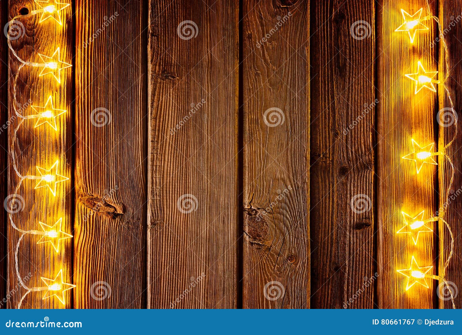 Christmas Lights on Wooden Rustic Background. Stock Image - Image of ...