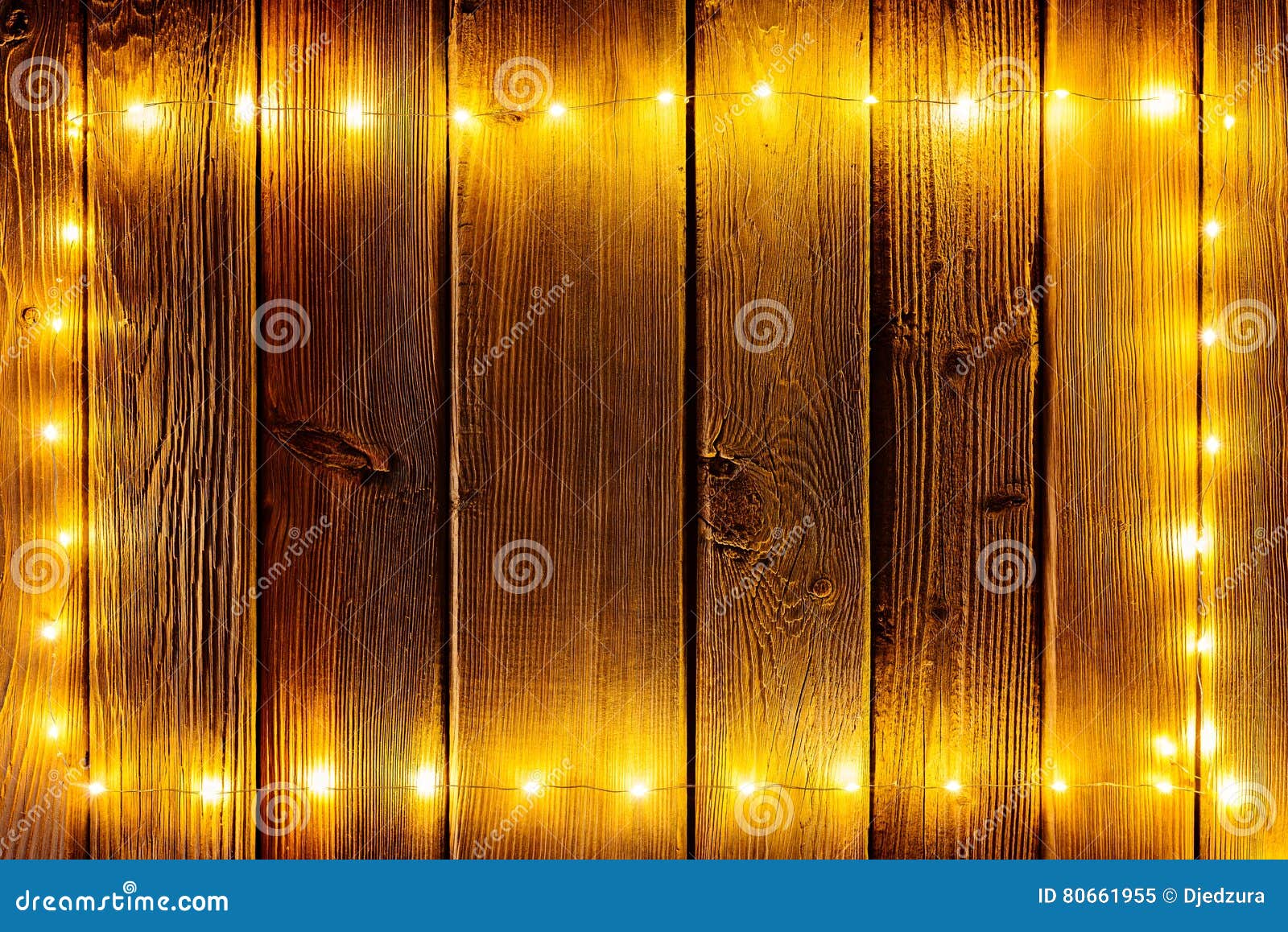 Christmas Lights on Wooden Rustic Background. Stock Image - Image of ...