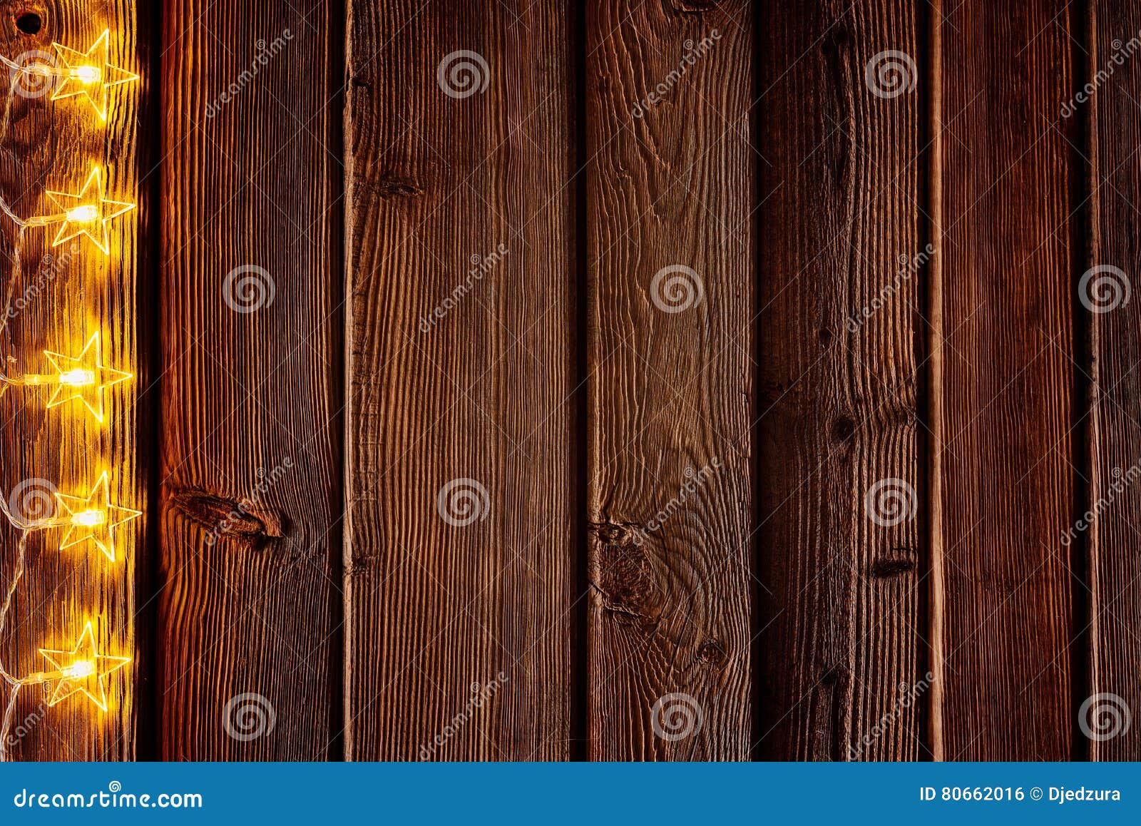 Christmas Lights on Wooden Rustic Background. Stock Photo - Image of ...