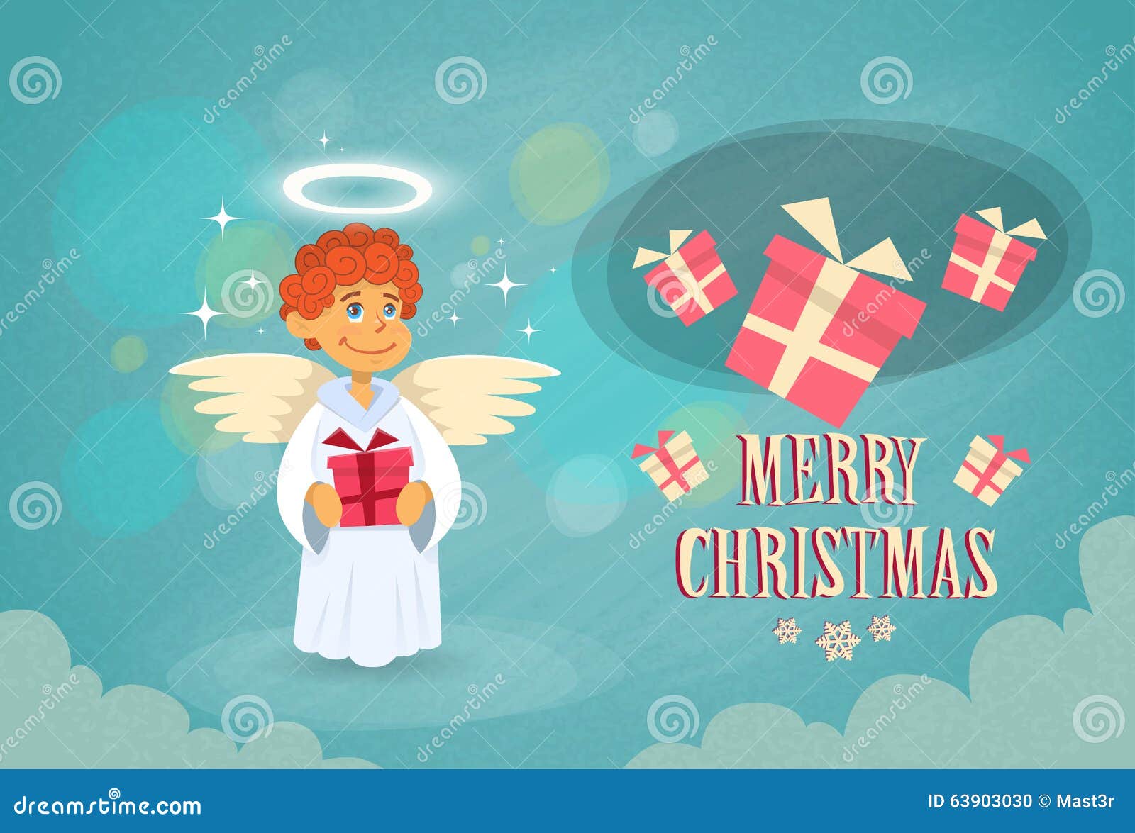 Christmas Little Angel Hold Gift Box Flat Stock Vector - Illustration ...