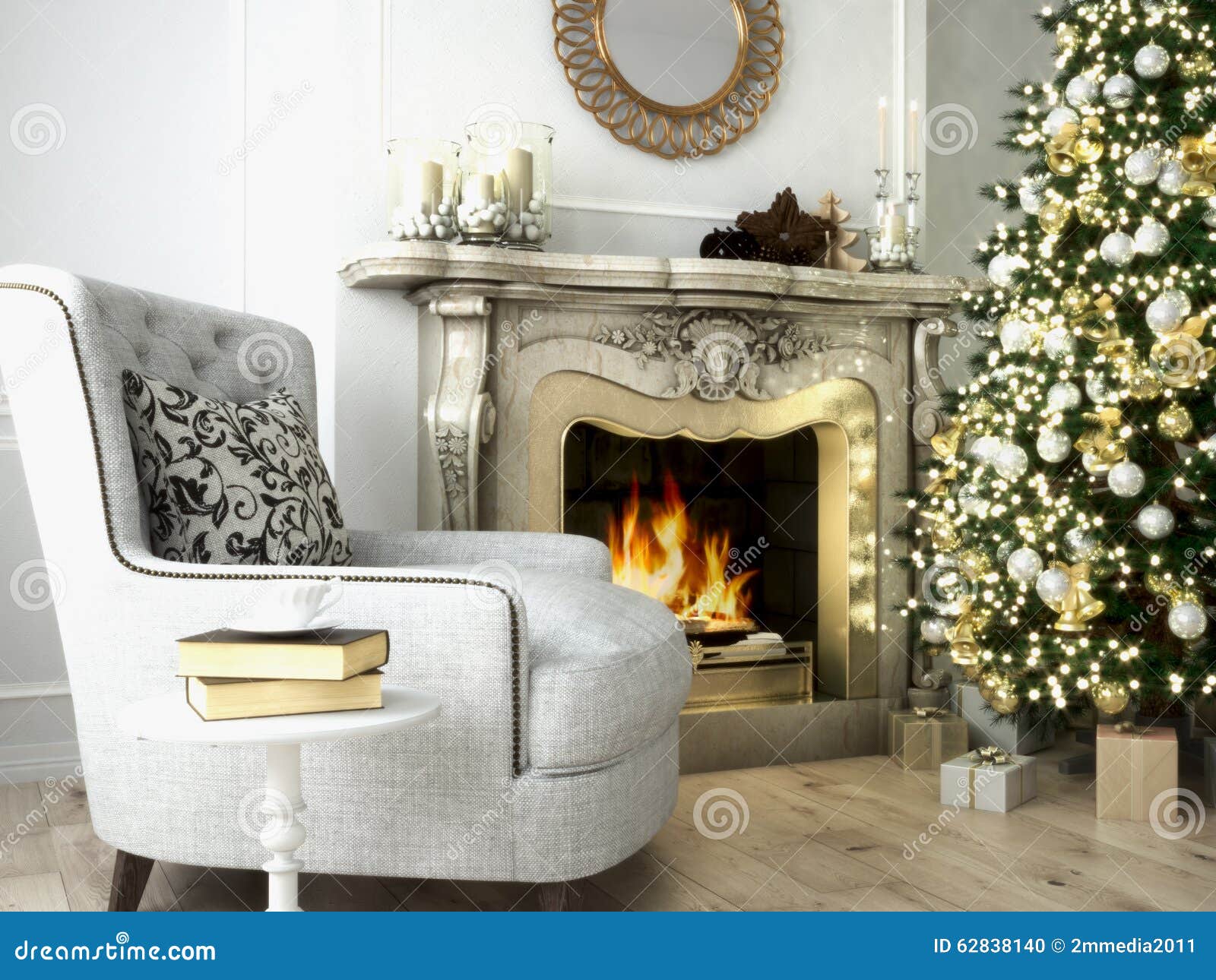 Christmas Living Room. 3d Rendering Stock Photo - Image of lounge ...
