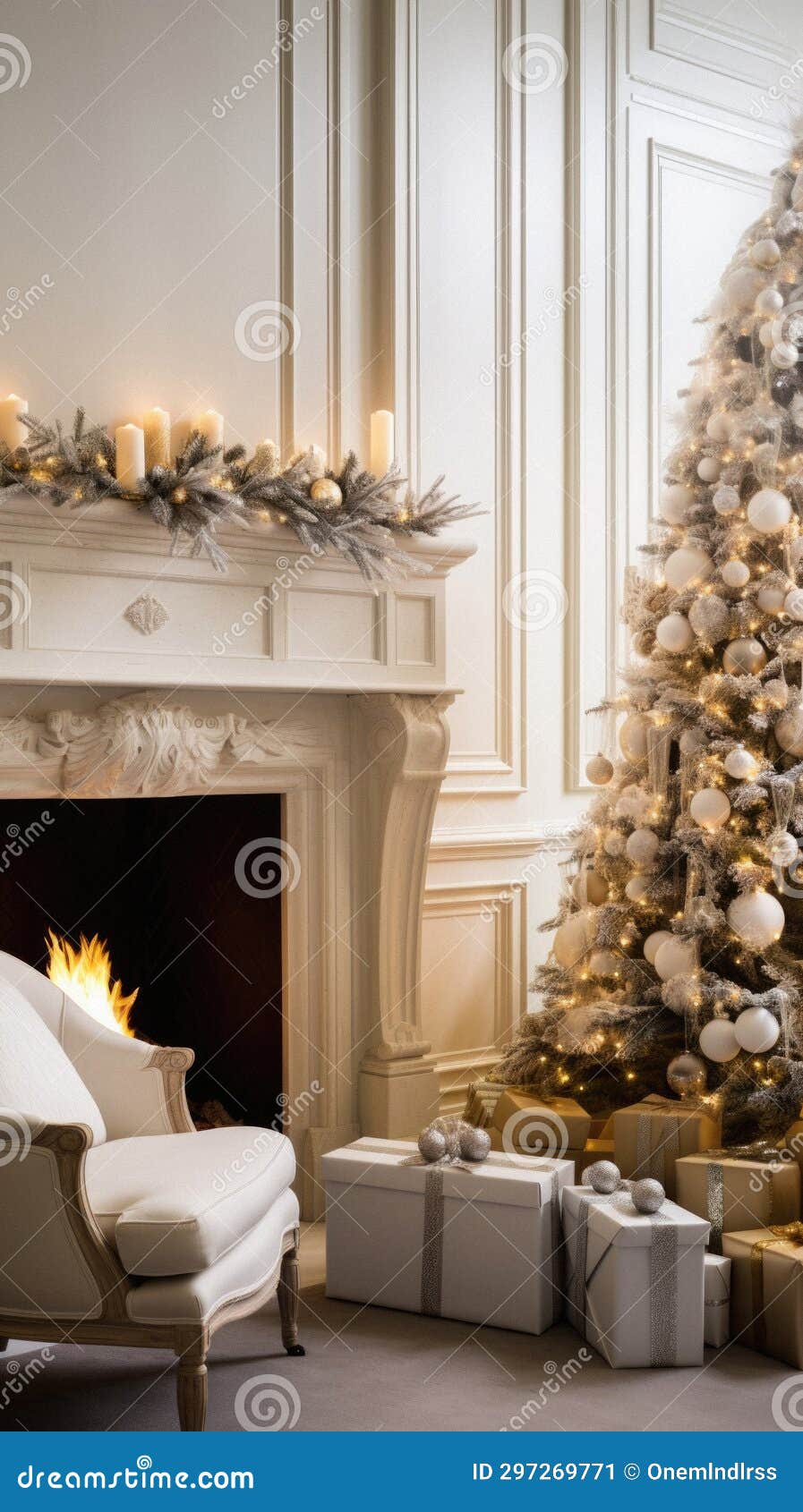 Christmas Living Room Interior with Fireplace and Christmas Tree ...