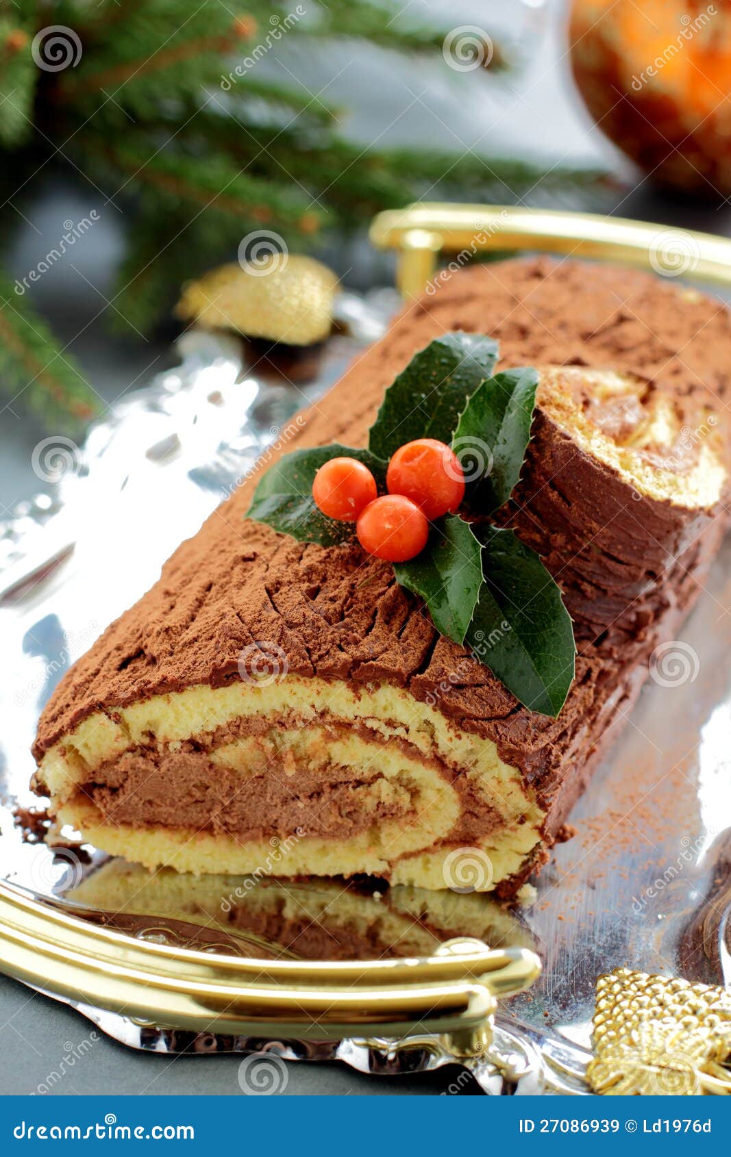Christmas log stock image. Image of food, poinsettia - 27086939