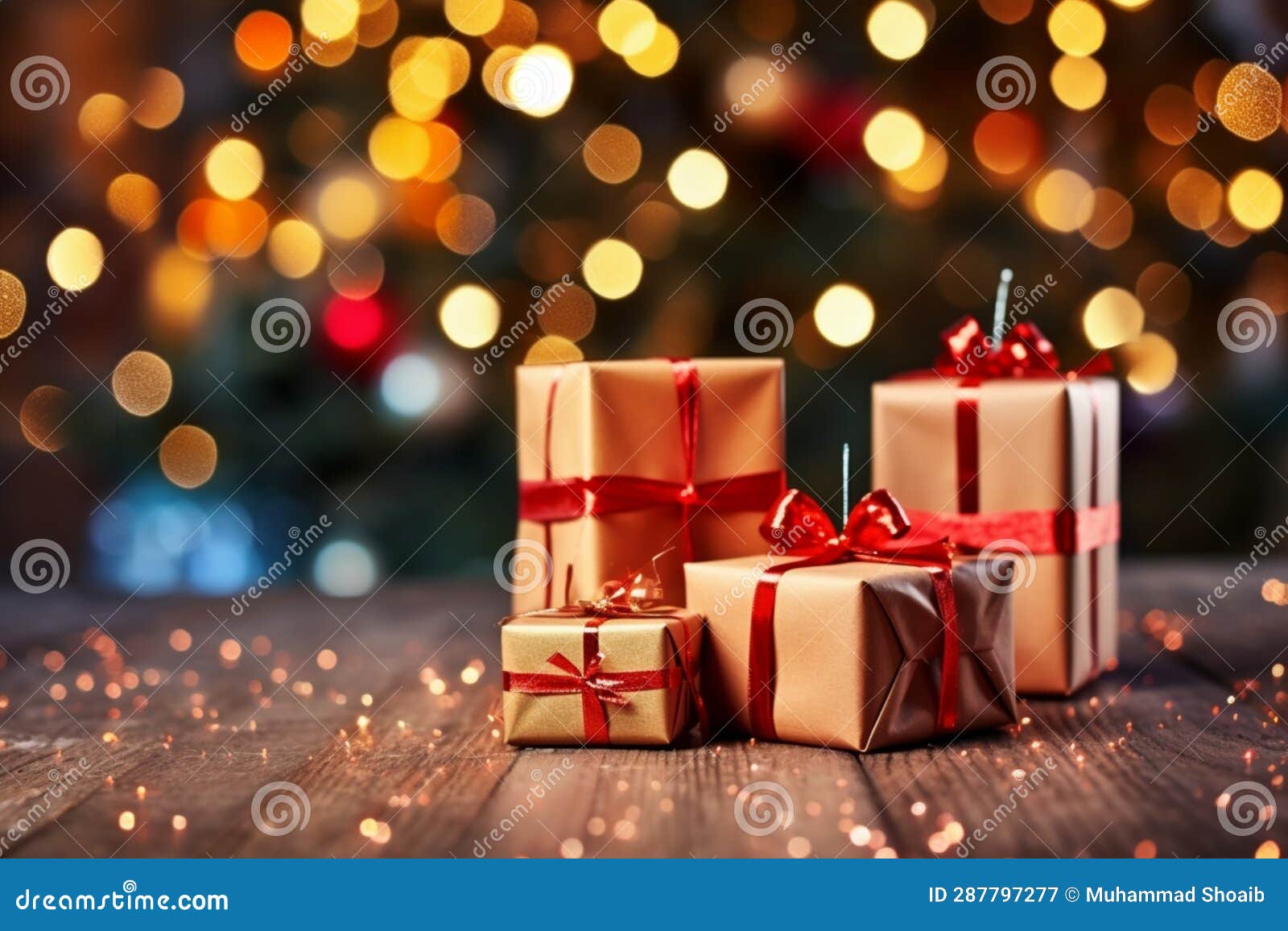 Christmas Magic: Gift Boxes, Red Bows, Twinkle Amidst Bokeh Lights ...