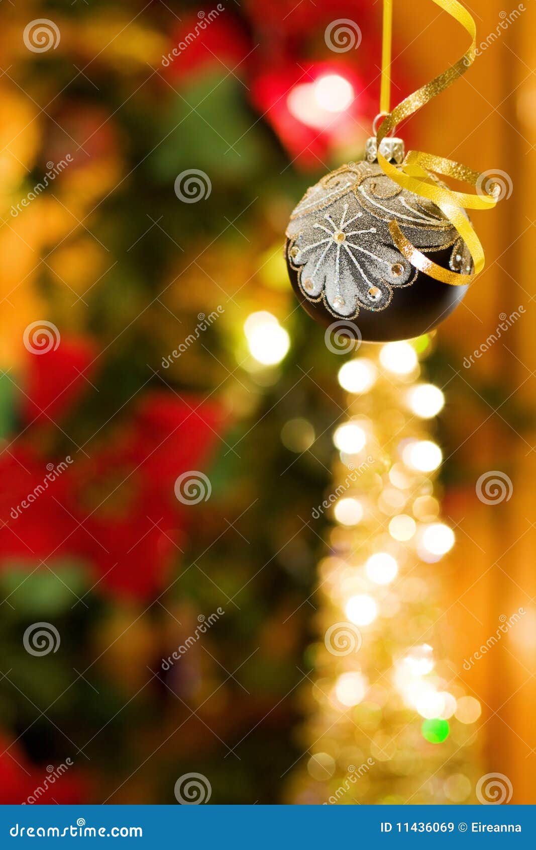 Christmas Magic Night with Silver Bauble Stock Image - Image of ...