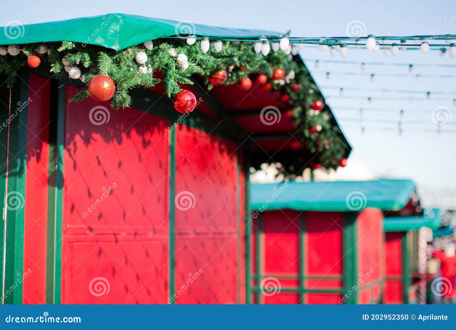 Christmas Market Stall with Decorations Stock Photo - Image of pandemic ...