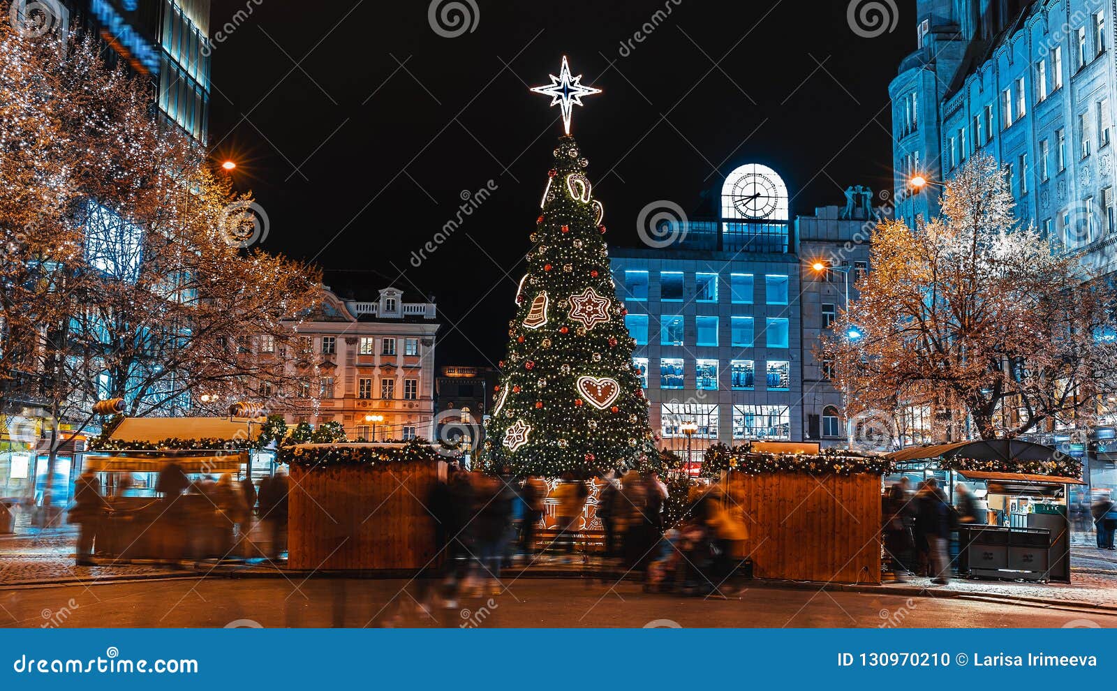 Christmas Market on the Wenceslas Square in Prague Stock Photo - Image ...