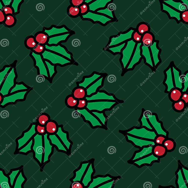 Christmas Mistletoe Seamless Doodle Pattern, Vector Illustration Stock ...