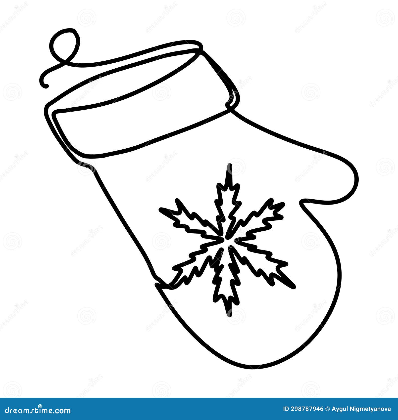 Christmas Mitten in Single Line Style. One Continuous Line Drawing ...